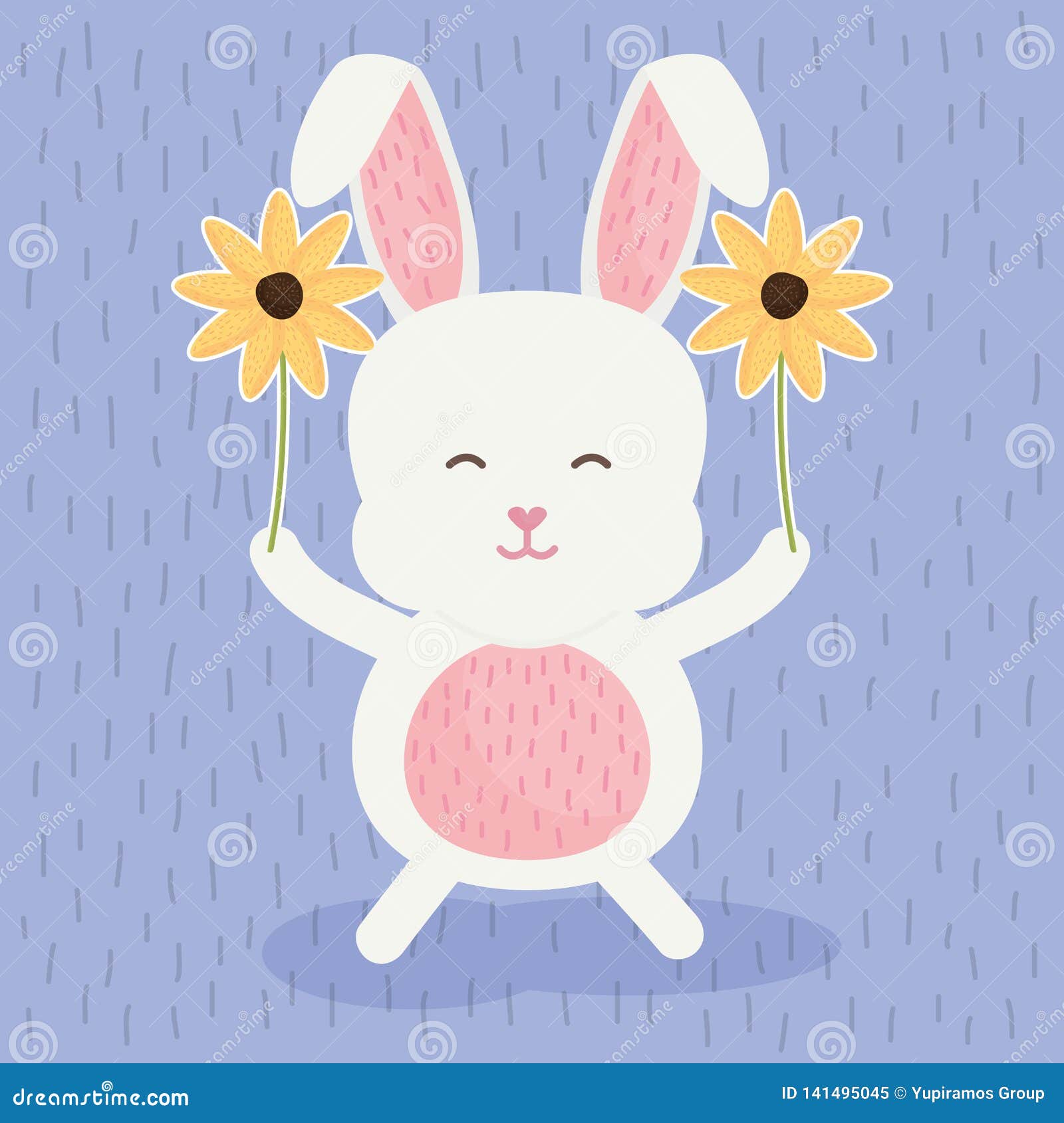 Cute rabbit with flowers stock vector. Illustration of flowers - 141495045