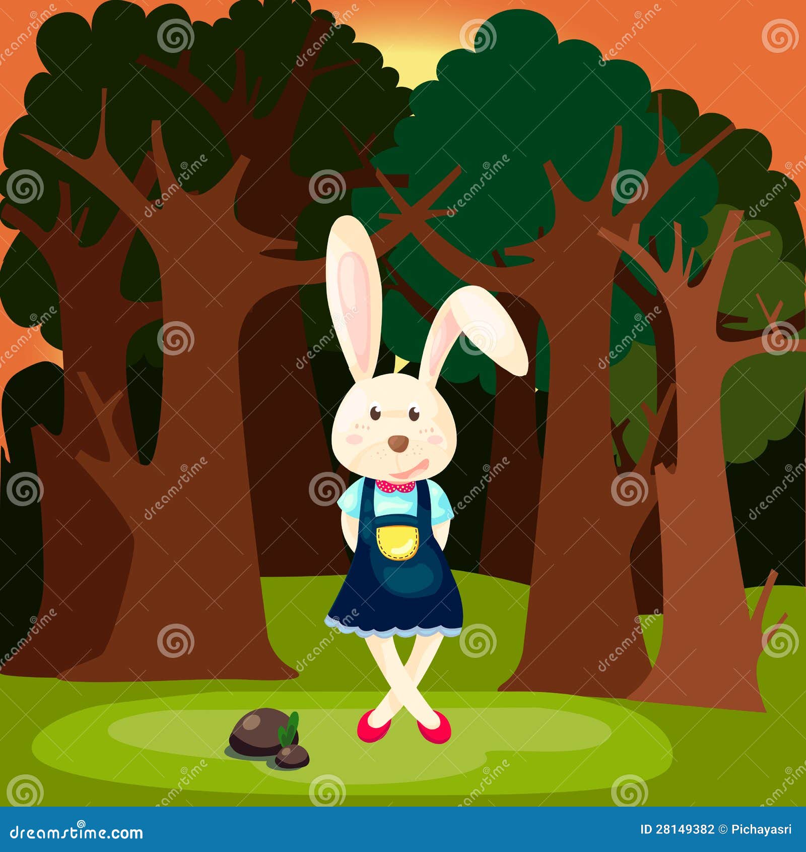 Cute rabbit in the forest stock vector. Illustration of fantasy - 28149382