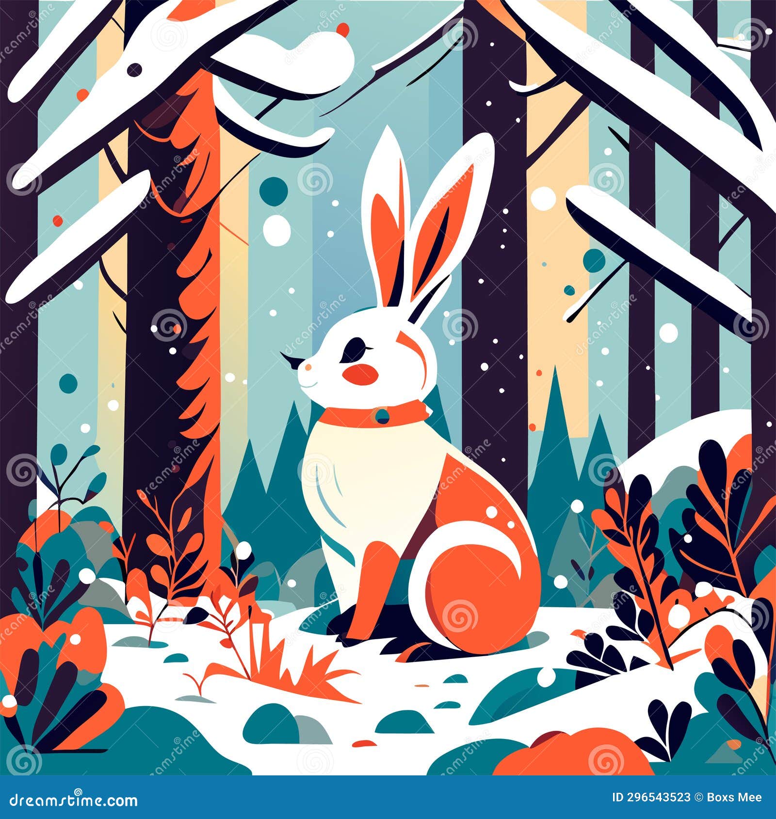 Cute Rabbit in the Forest. Vector Illustration in Flat Style Stock ...
