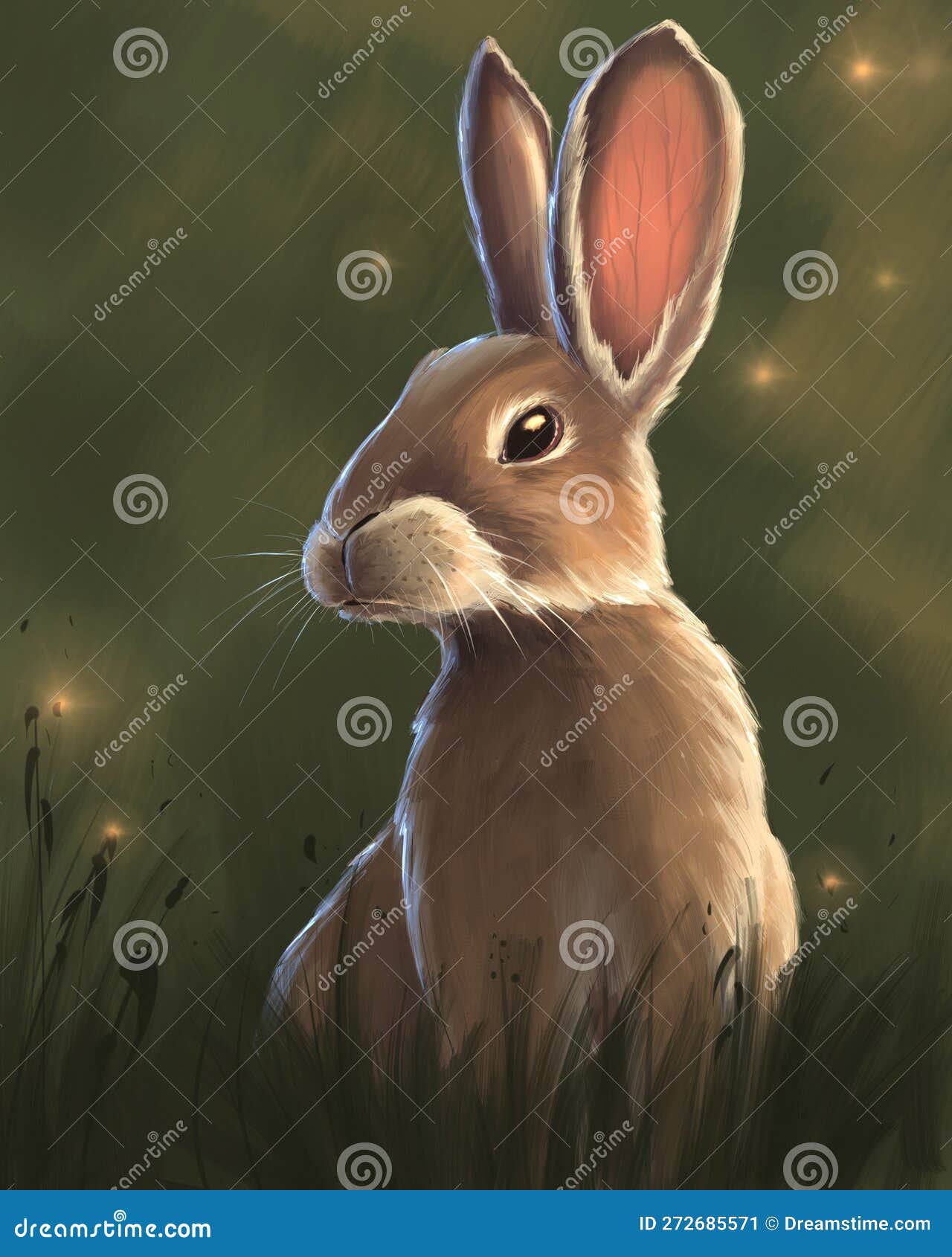 Cute Rabbit in the Grass Drawing Stock Illustration - Illustration of ...