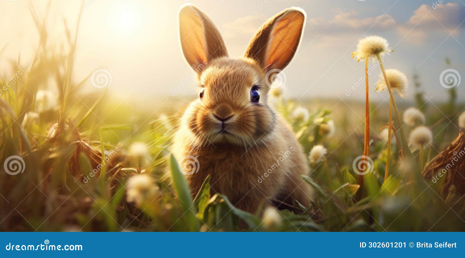 A Cute Rabbit in the Grass Fields on a Spring Day Stock Illustration ...