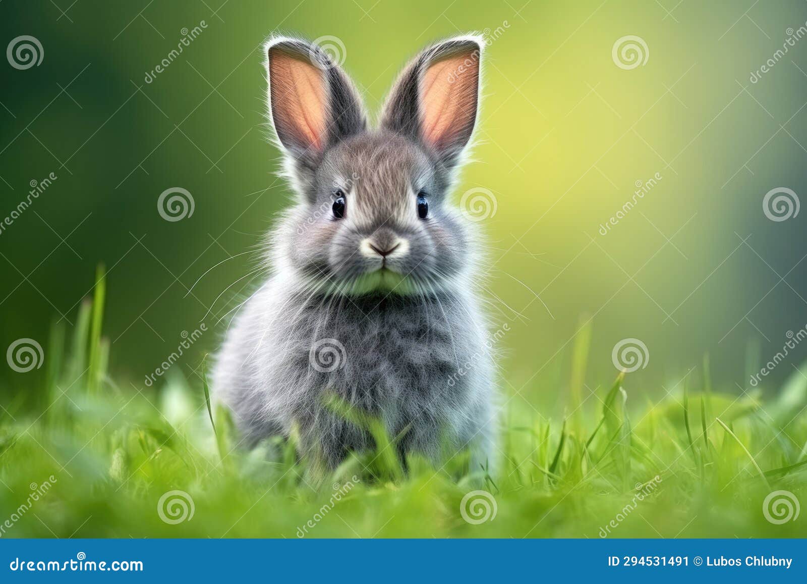 Cute Rabbit on the Green Grass Stock Illustration - Illustration of ...