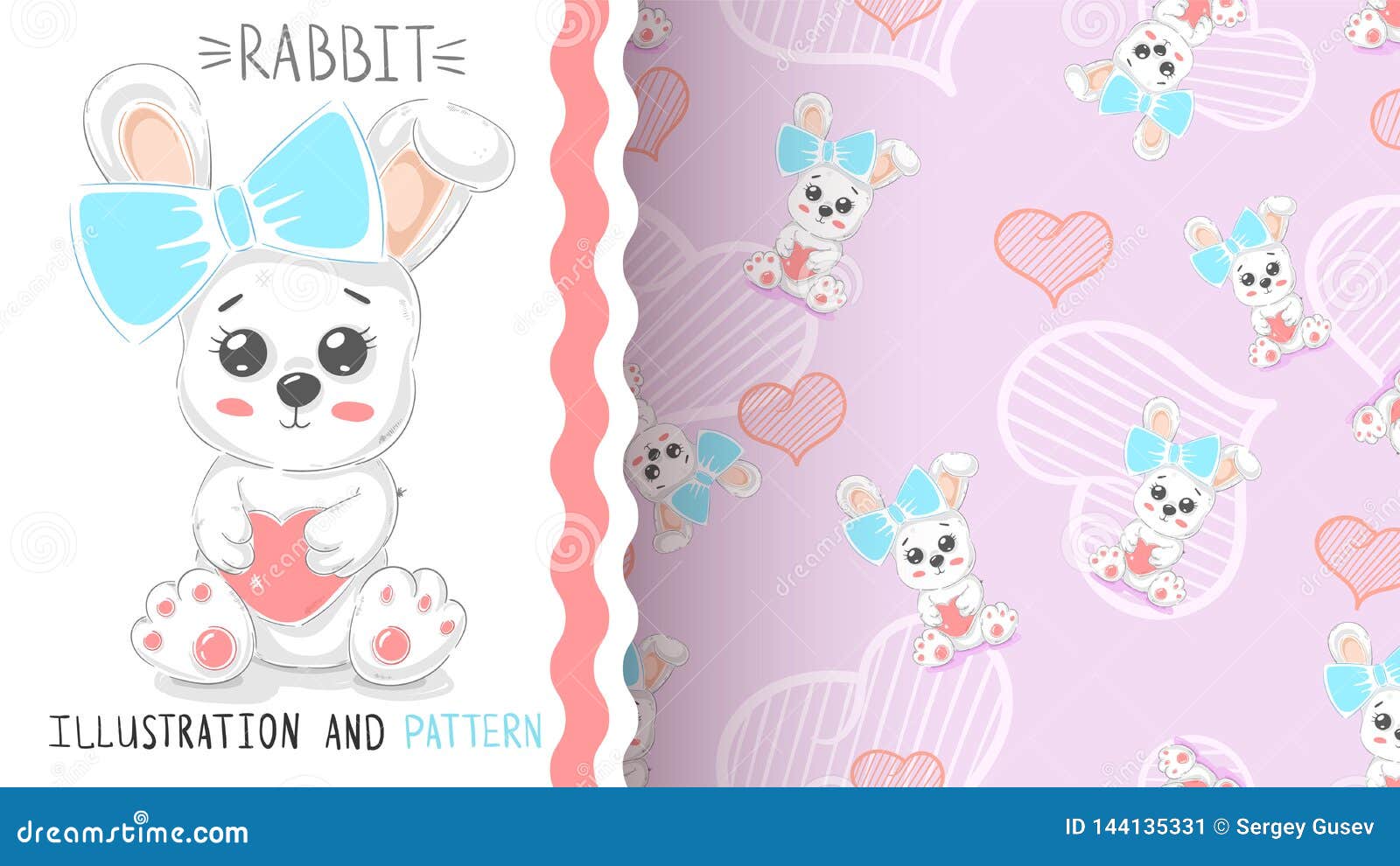Cute Rabbit with Heart - Seamless Pattern Stock Vector - Illustration ...