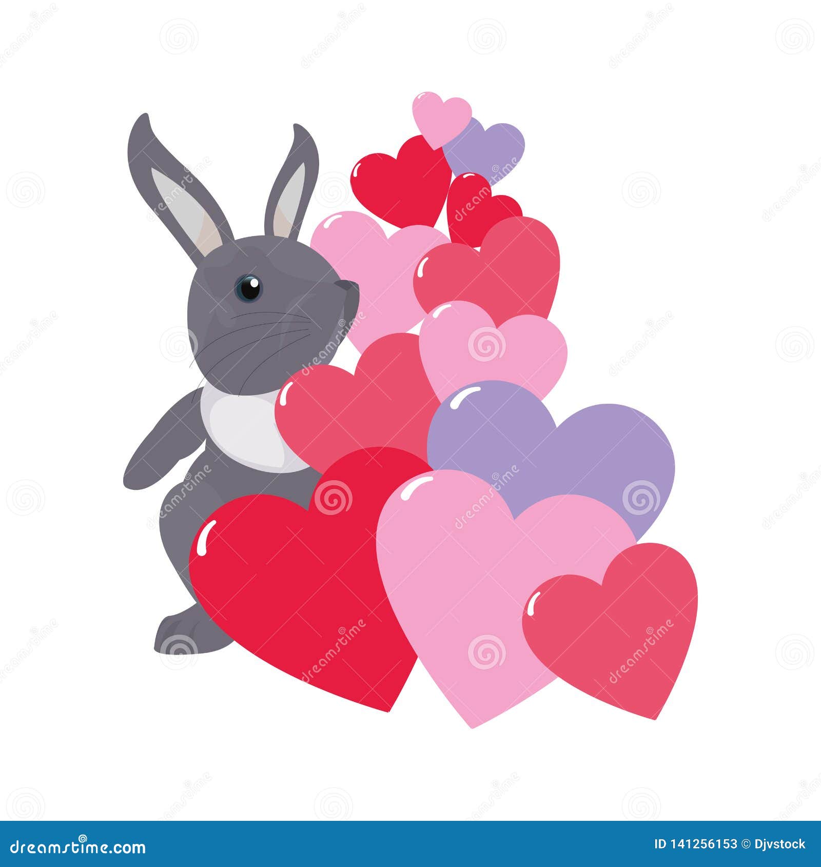 Cute rabbit hearts love stock vector. Illustration of little - 141256153