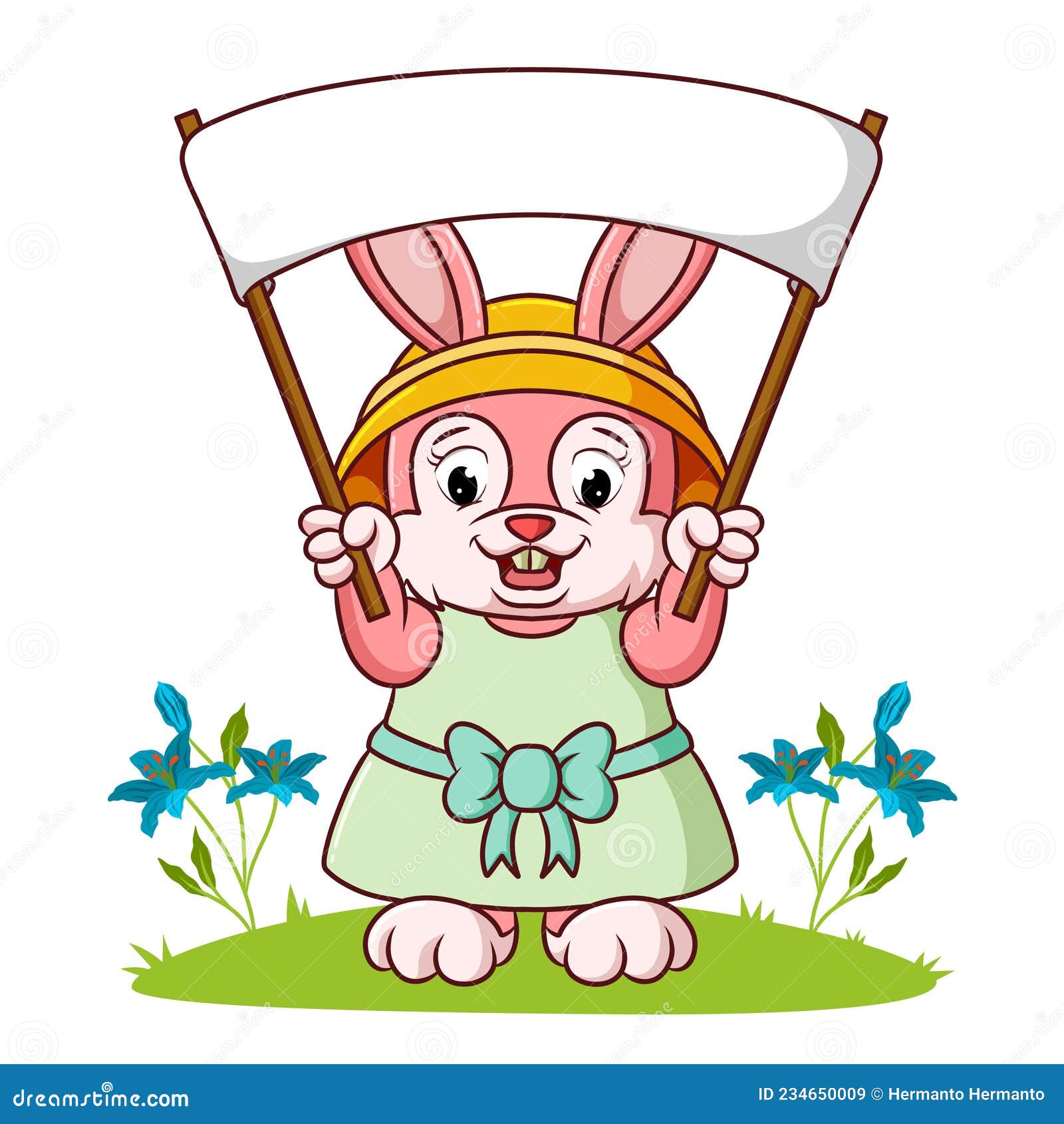 The Cute Rabbit is Holding a Blank Banner Stock Vector - Illustration ...