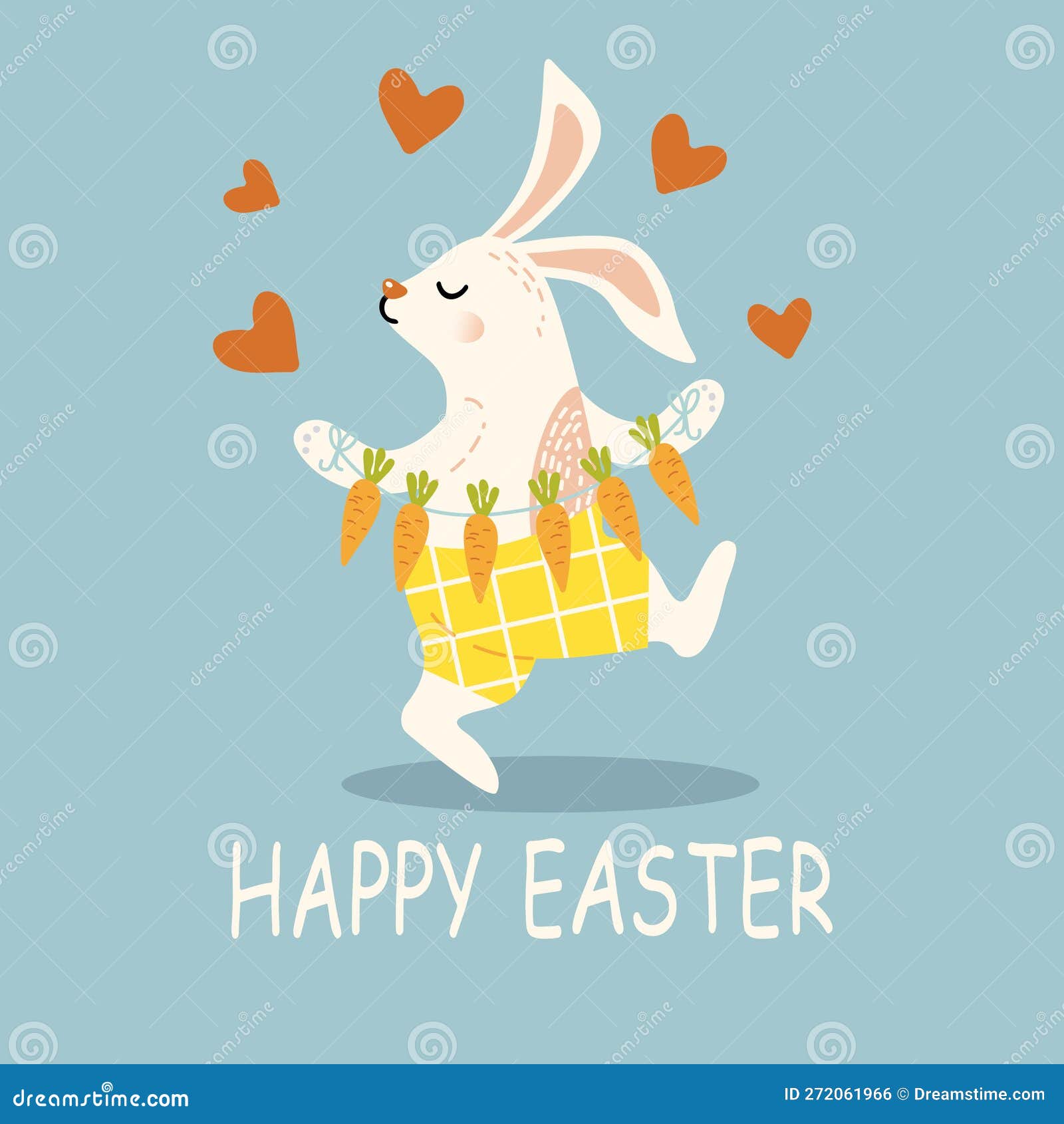 Cute Rabbit Holding a Garland of Happy Easter Carrots Stock Vector - Illustration of pattern ...
