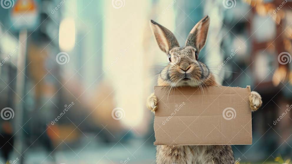 A Cute Rabbit Holding a Sign, Perfect for Various Design Projects Stock ...