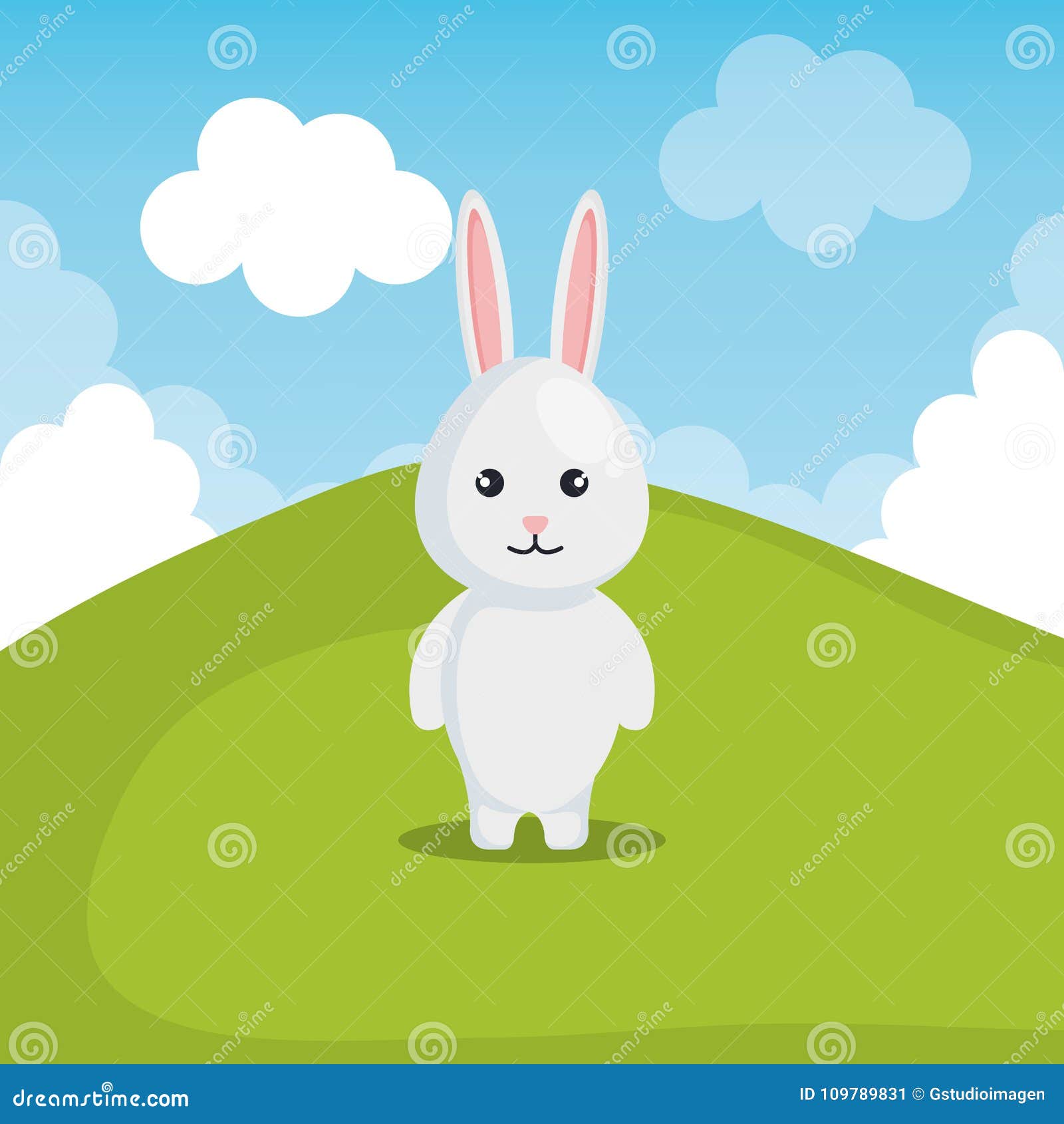 Cute rabbit in landscape stock vector. Illustration of confident ...