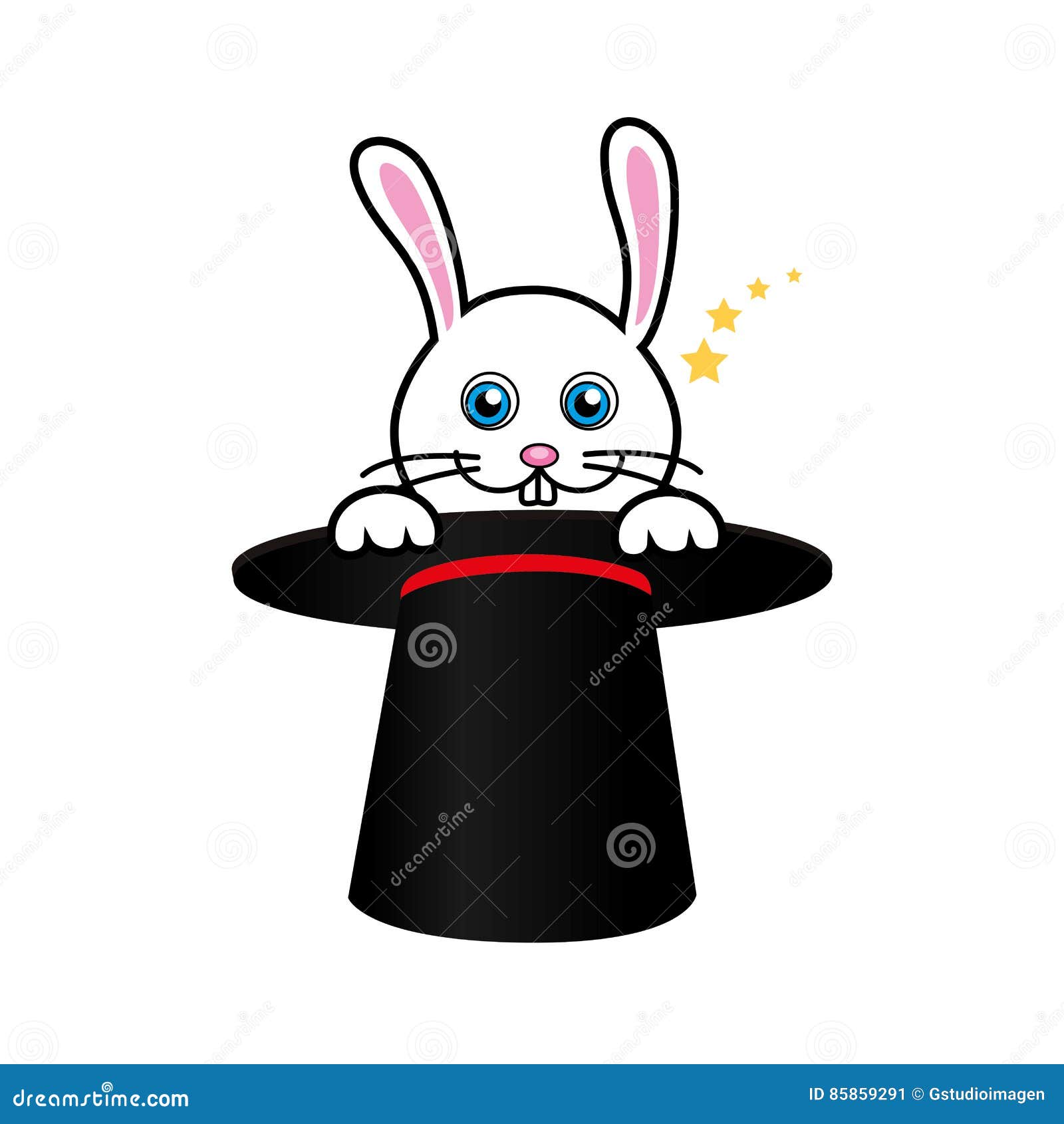 Cute rabbit with magic hat stock vector. Illustration of smiling - 85859291