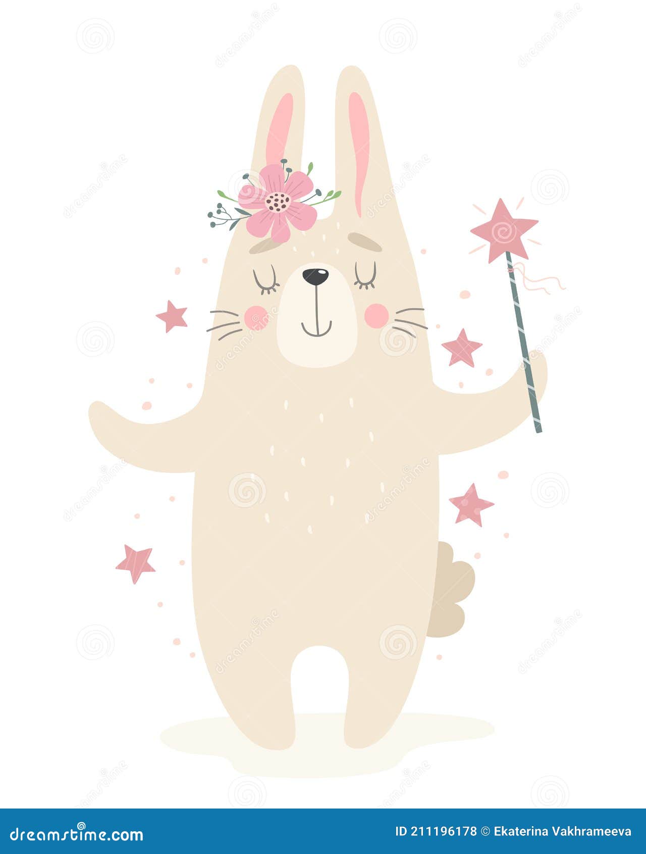 Cute Rabbit with a Magic Wand. Vector Illustration in a Flat Style ...