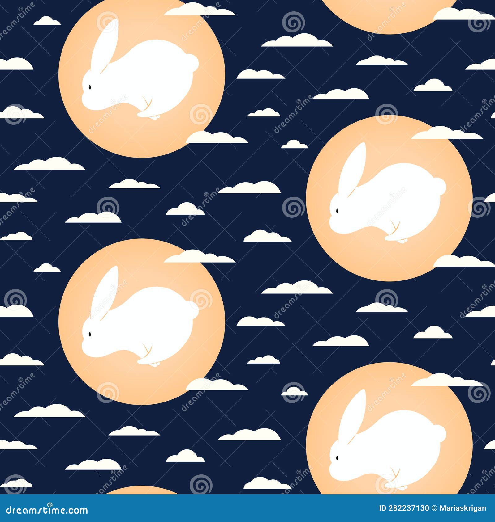 Cute Rabbit, Moon, Clouds Seamless Pattern Stock Illustration ...