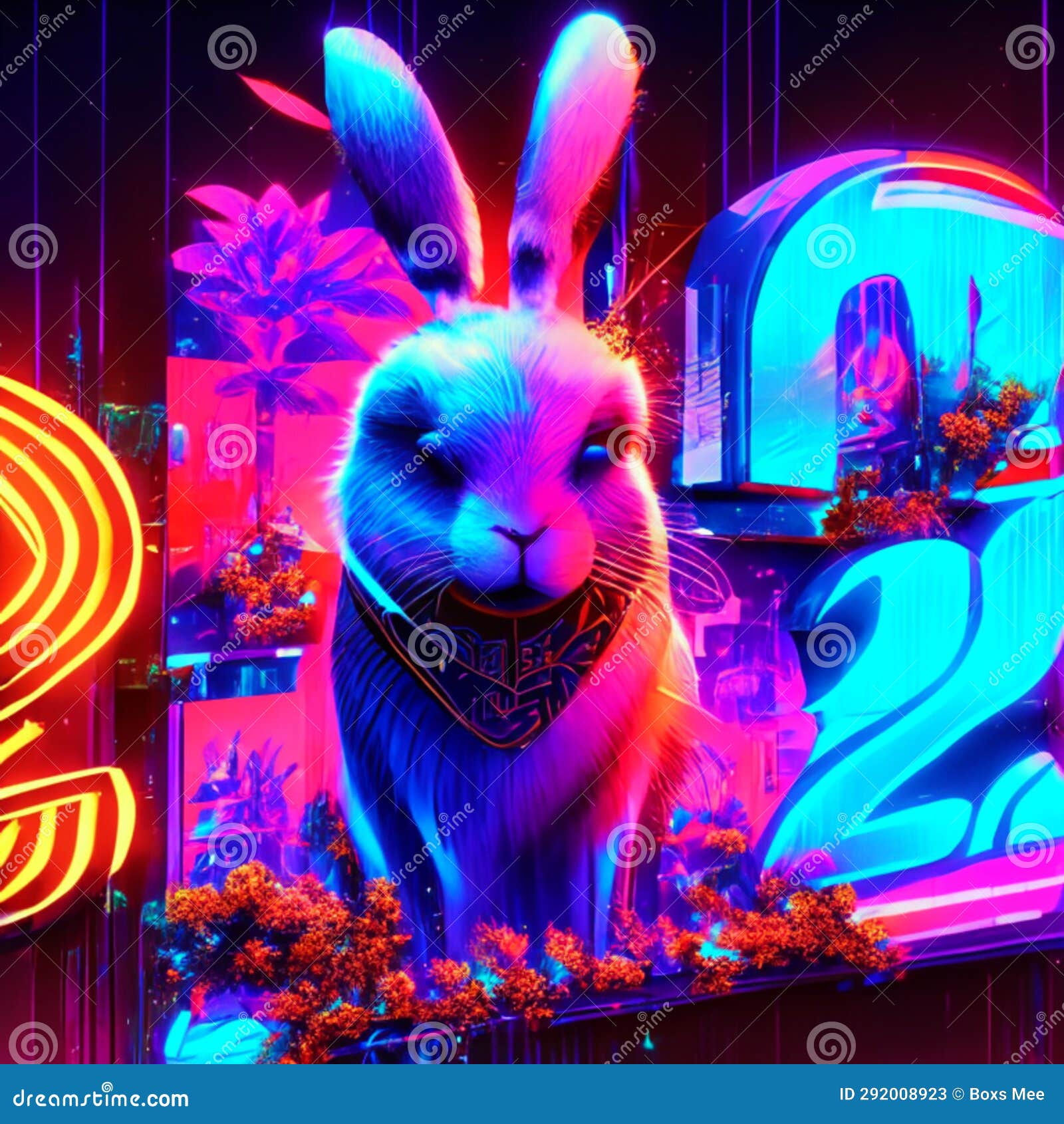 Cute Rabbit in Neon Light. 3d Rendering, 3d Illustration Stock ...