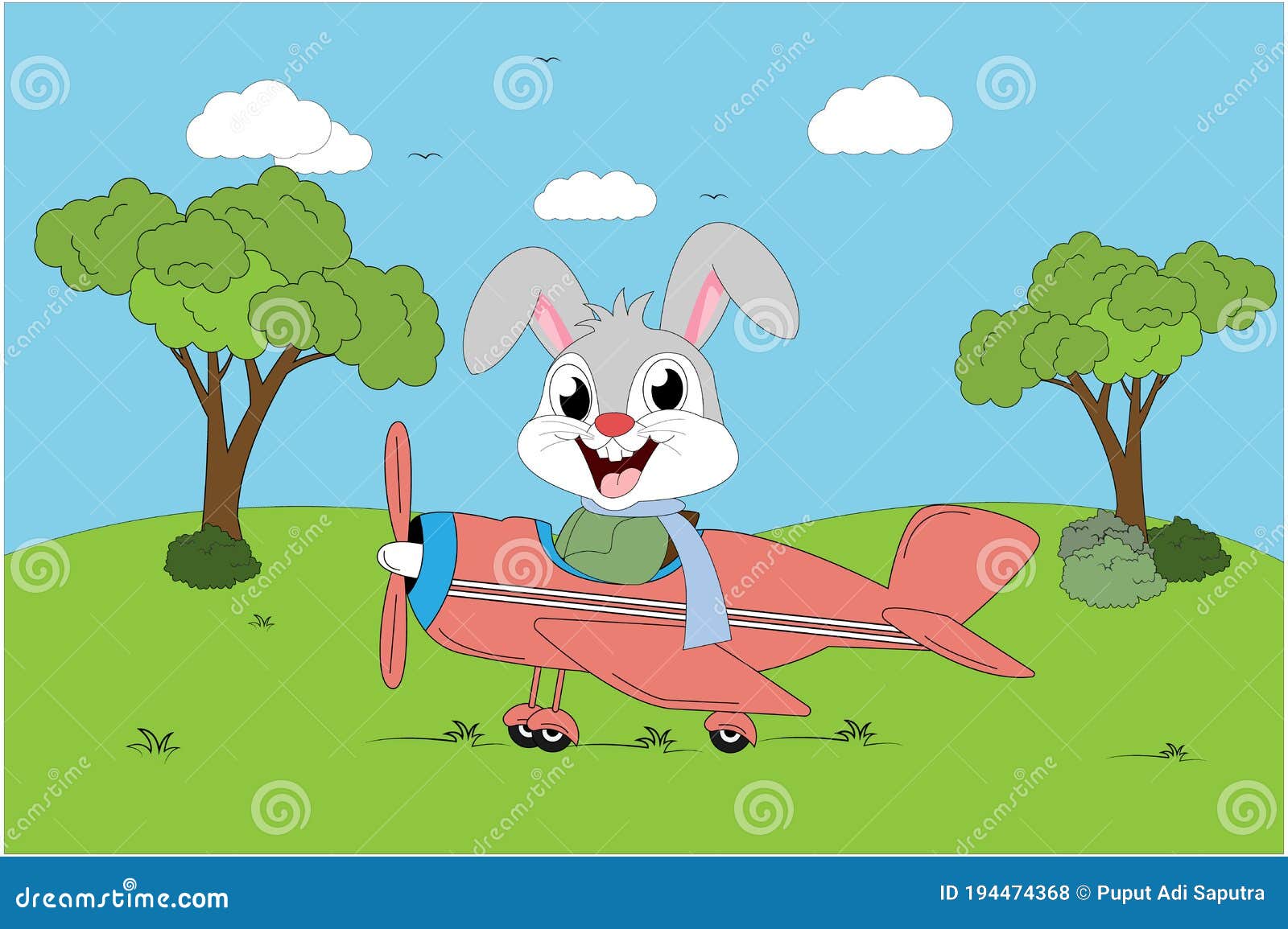 Cute Rabbit in the Plane Simple Vector Illustration Stock Vector ...