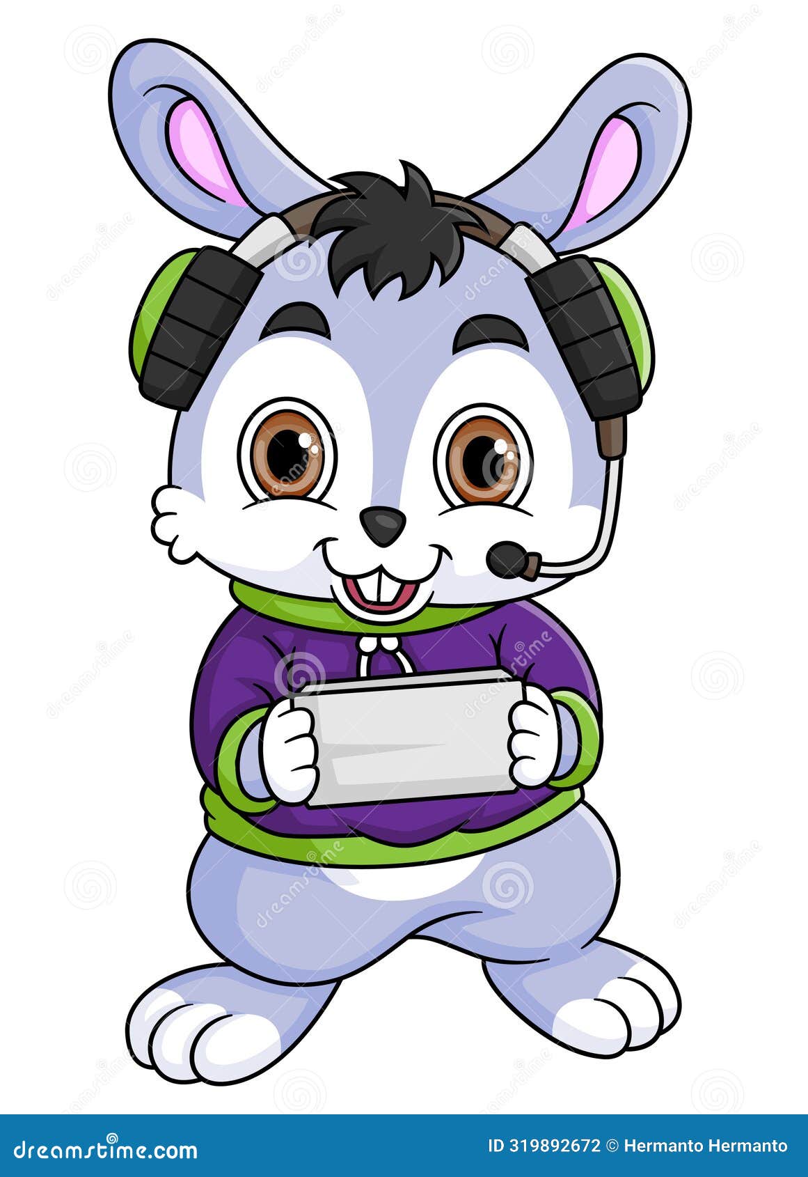 Cute Rabbit Playing Game with Headphone Cartoon Stock Vector ...