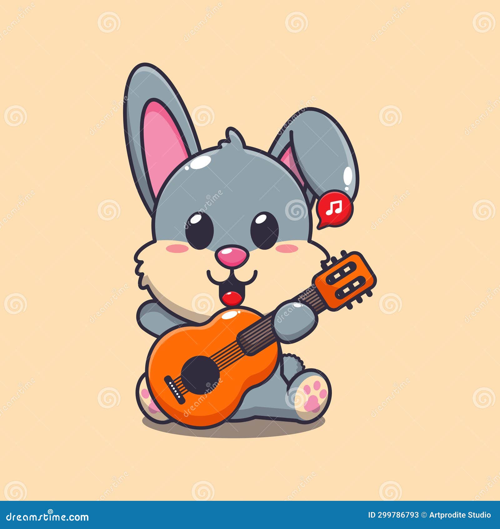 Cute Rabbit Playing Guitar Cartoon Vector Illustration. Illustration de ...