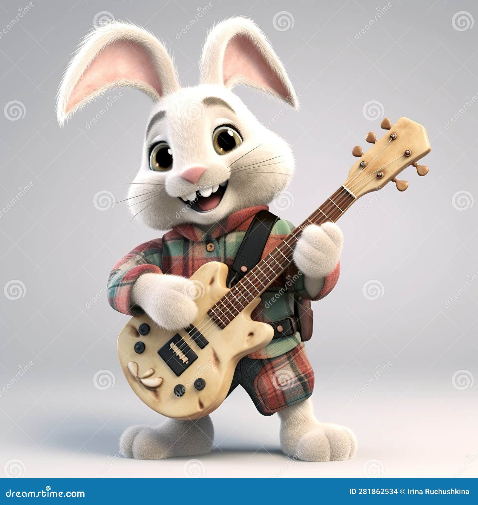 Cute Rabbit Playing Guitar Mascot Character Generative AI Stock ...