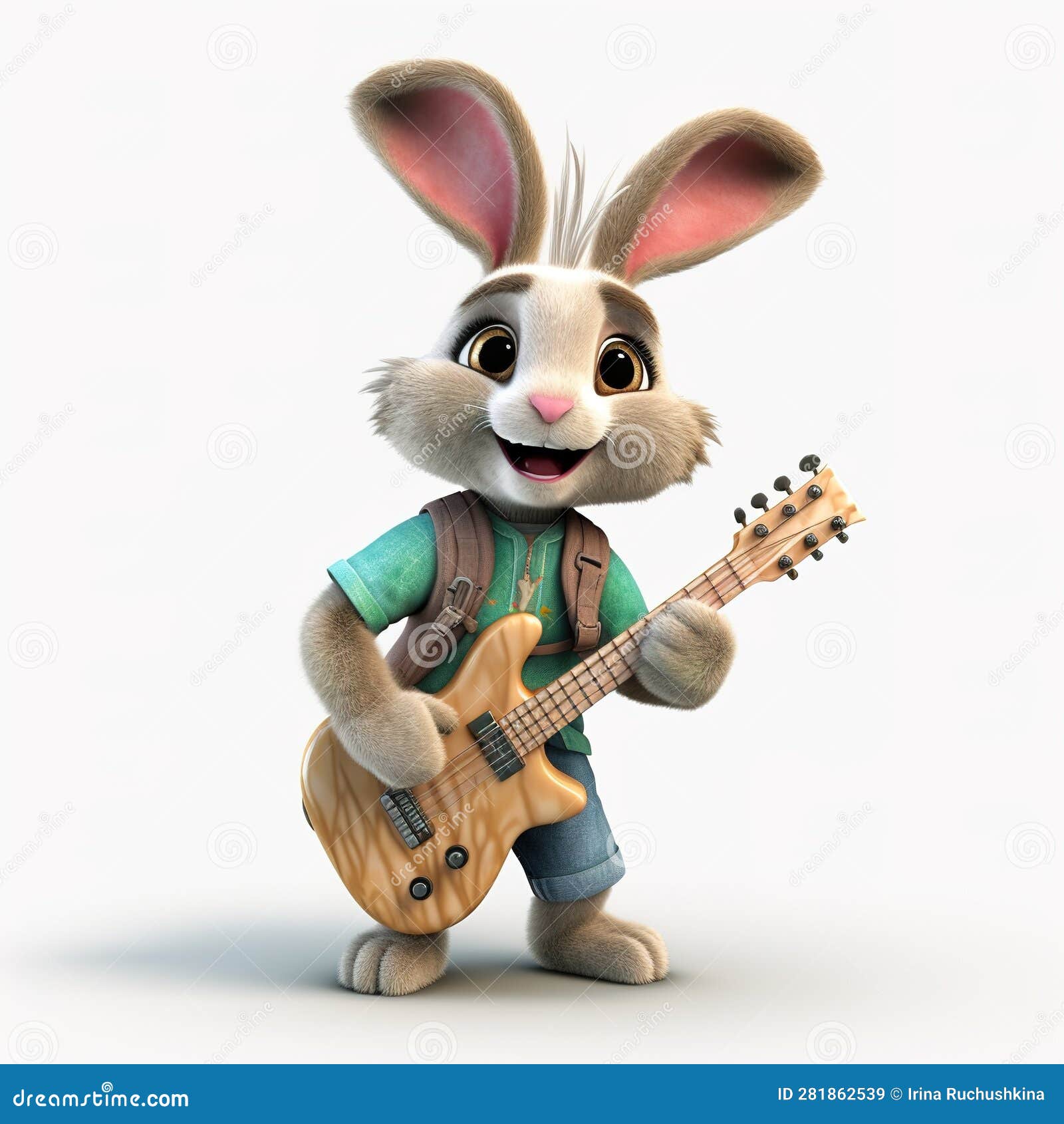 Cute Rabbit Playing Guitar Mascot Character Generative AI Stock ...