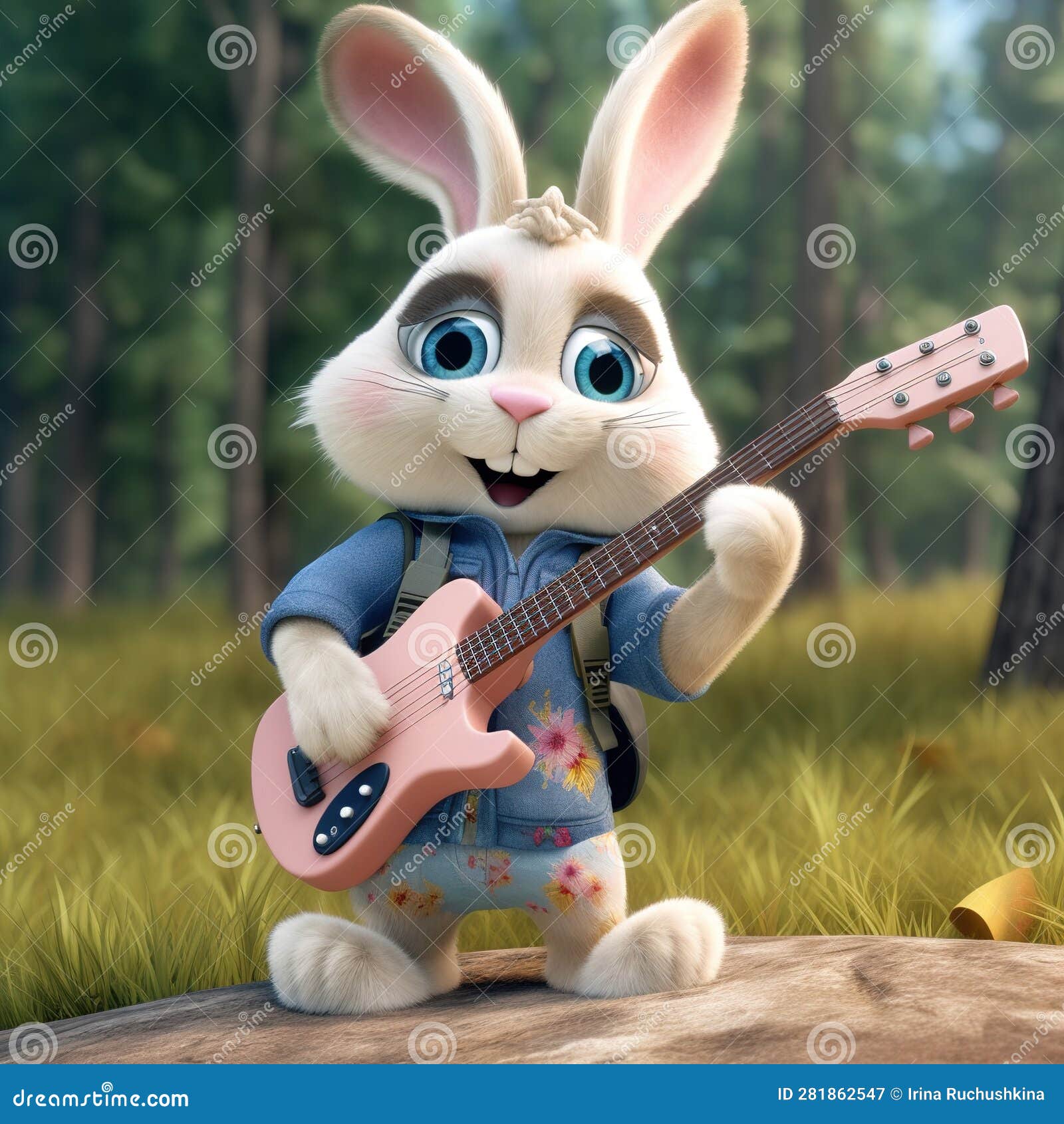 Cute Rabbit Playing Guitar Mascot Character Generative AI Stock ...