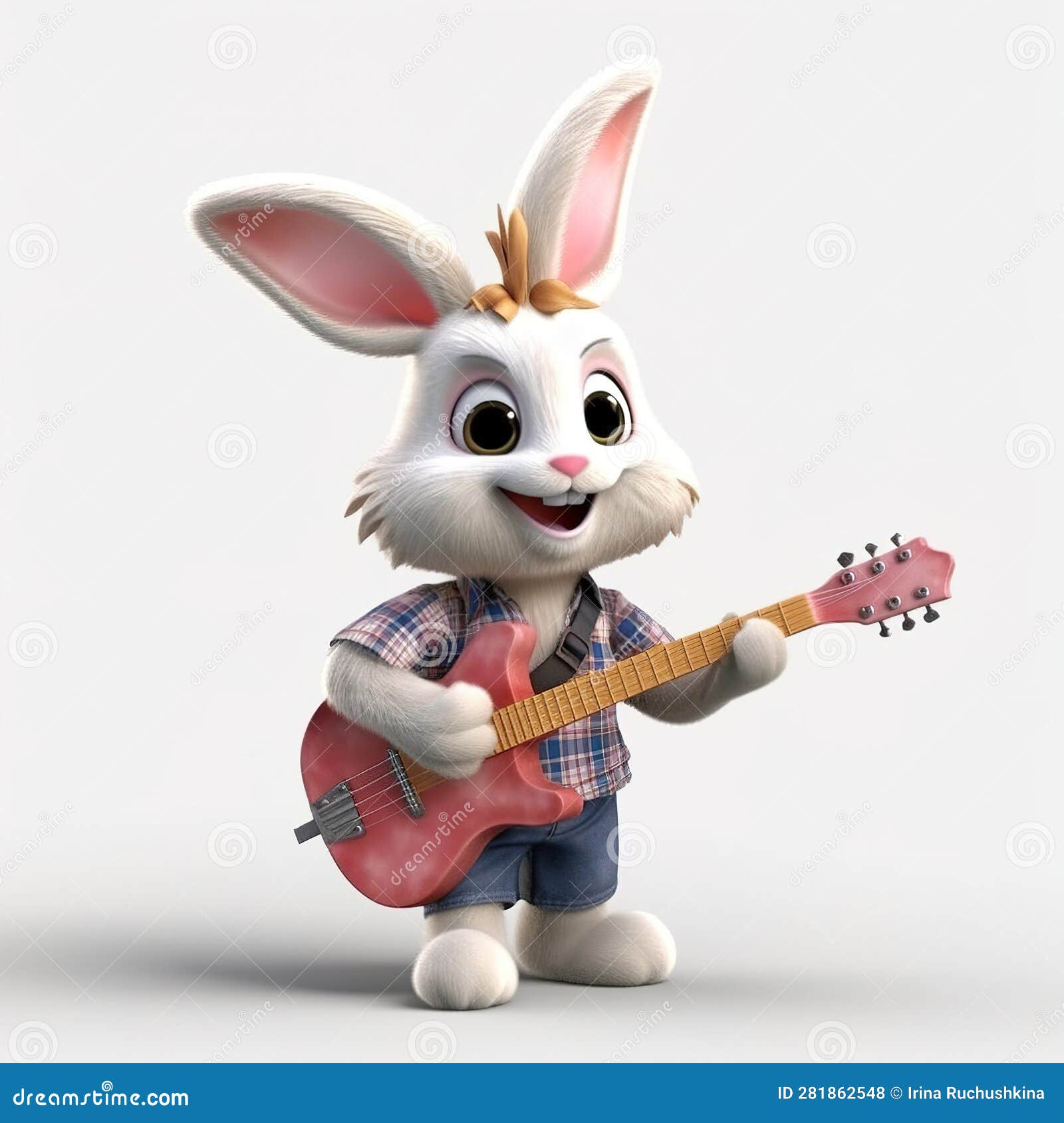 Cute Rabbit Playing Guitar Mascot Character Generative AI Stock ...