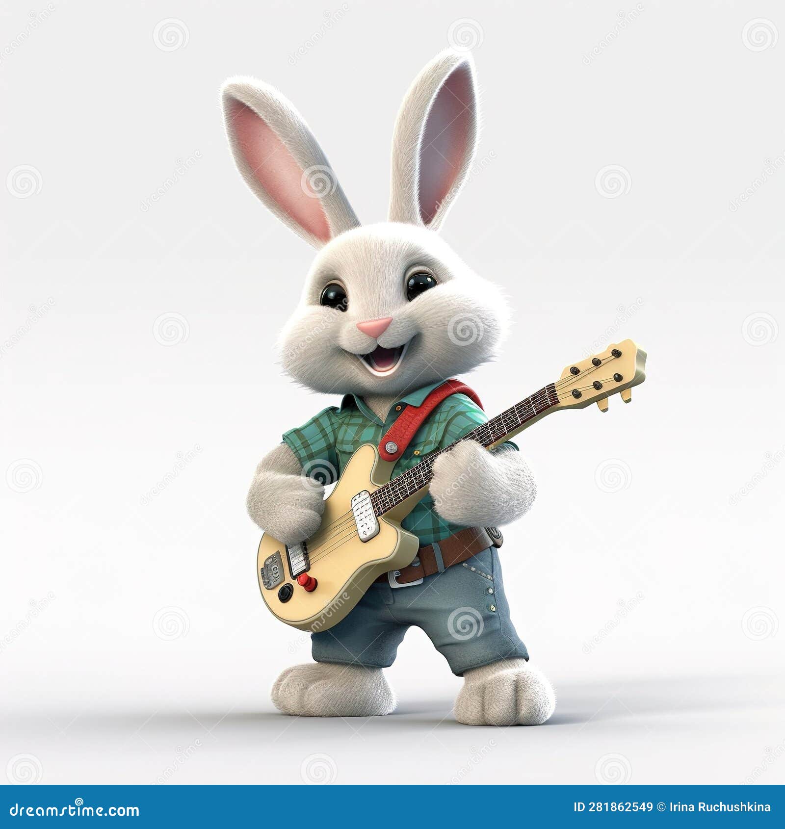Cute Rabbit Playing Guitar Mascot Character Generative AI Stock ...