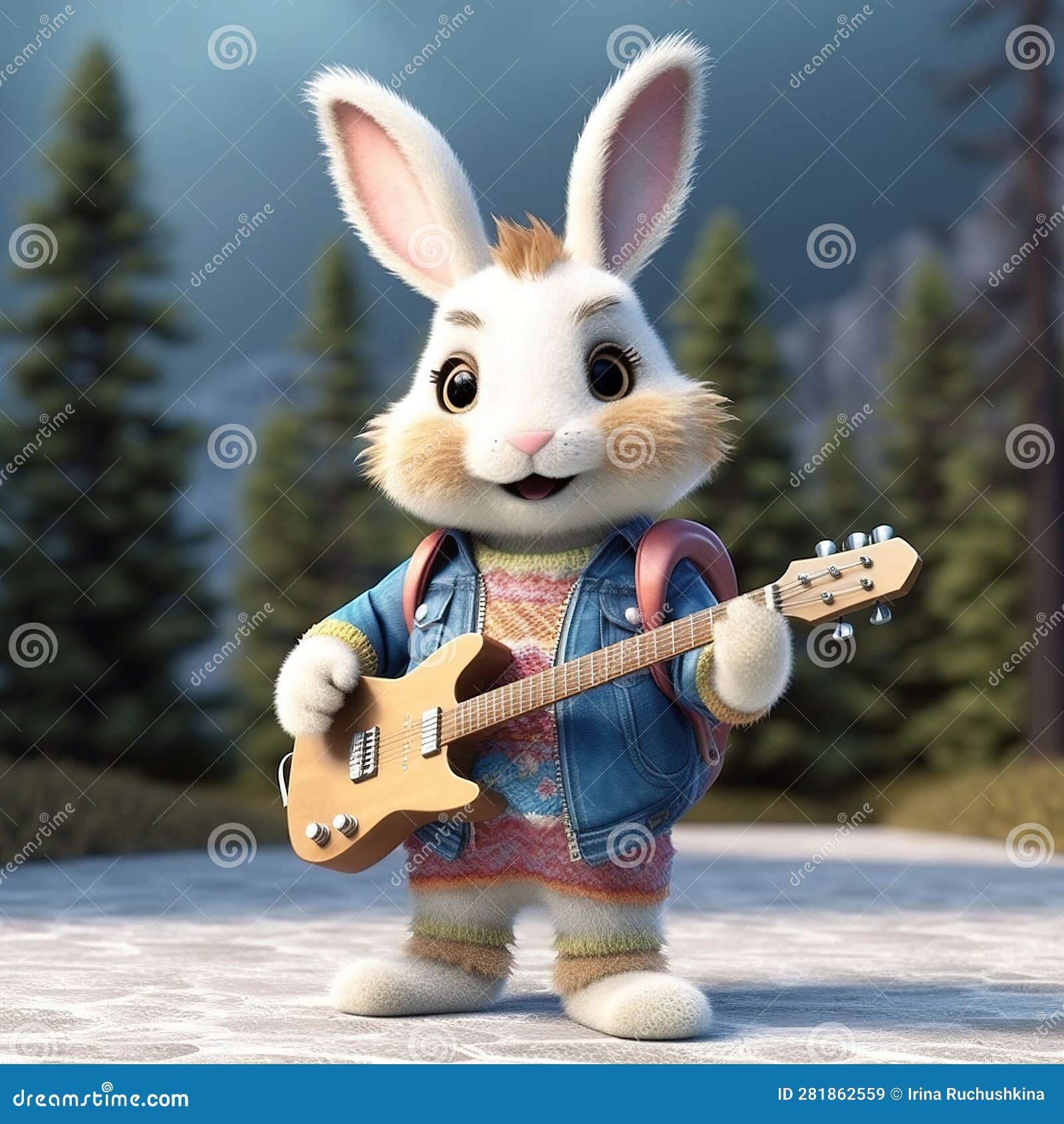 Cute Rabbit Playing Guitar Mascot Character Generative AI Stock ...