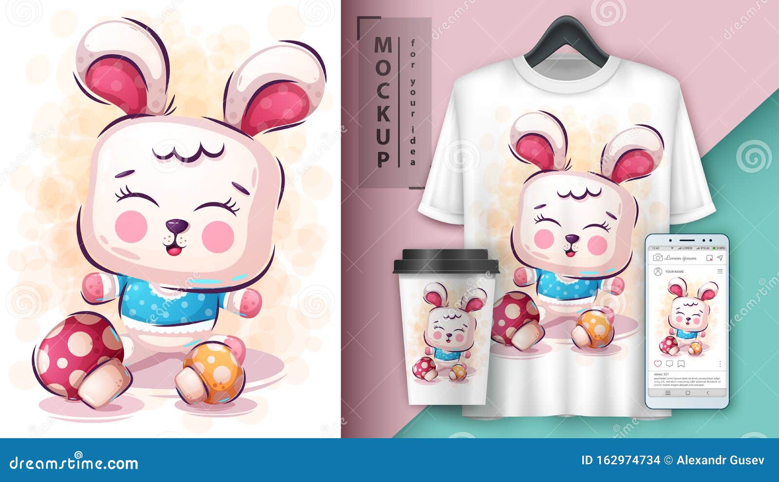 Cute Rabbit Poster and Merchandising Stock Vector - Illustration of ...