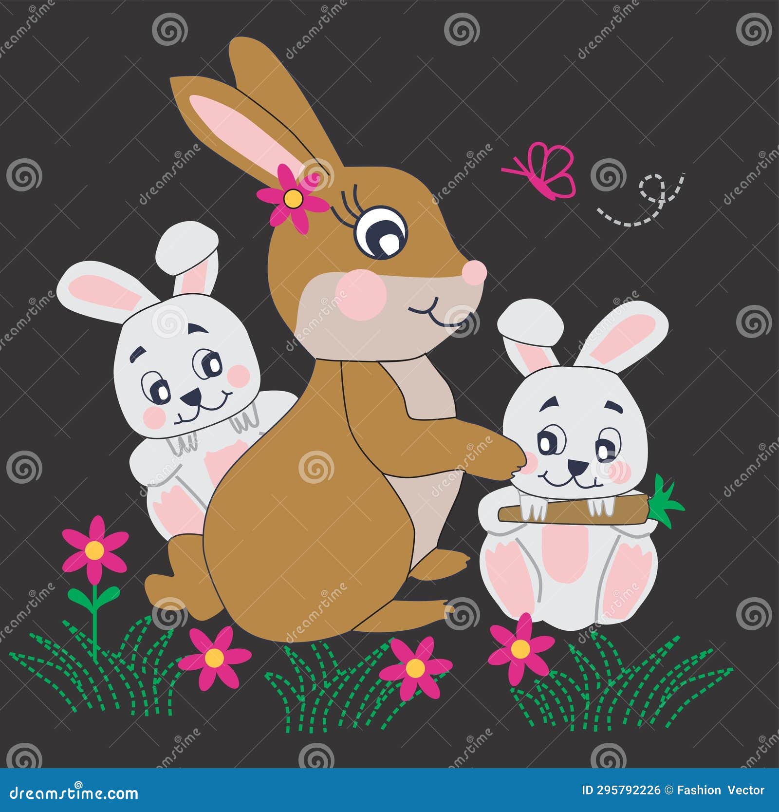 Cute Rabbit Print Design Vector Stock Vector - Illustration of print ...