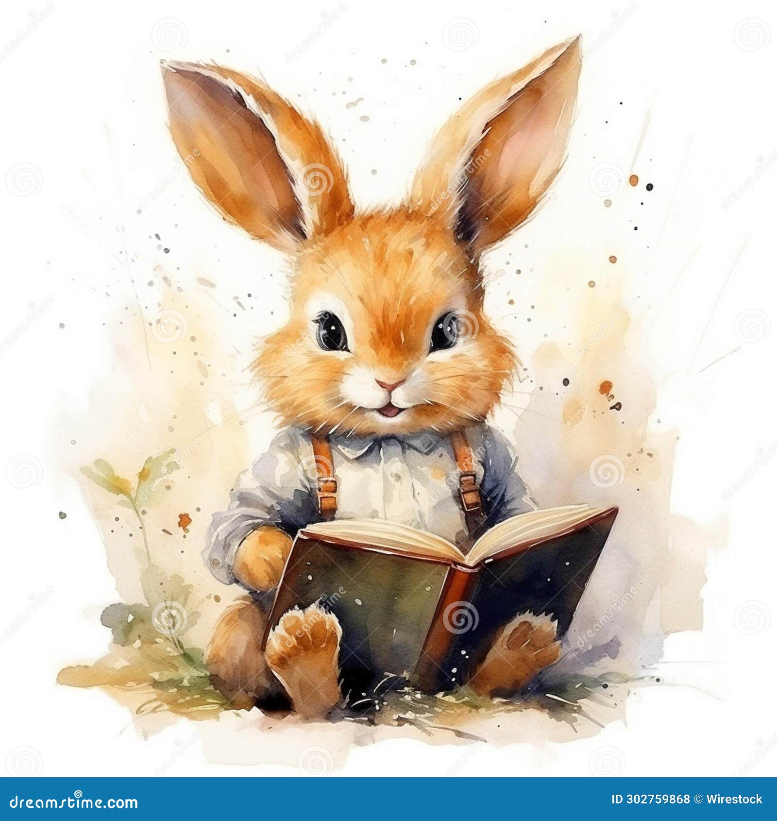 Cute Rabbit Reading a Book, AI-generated. Stock Illustration ...