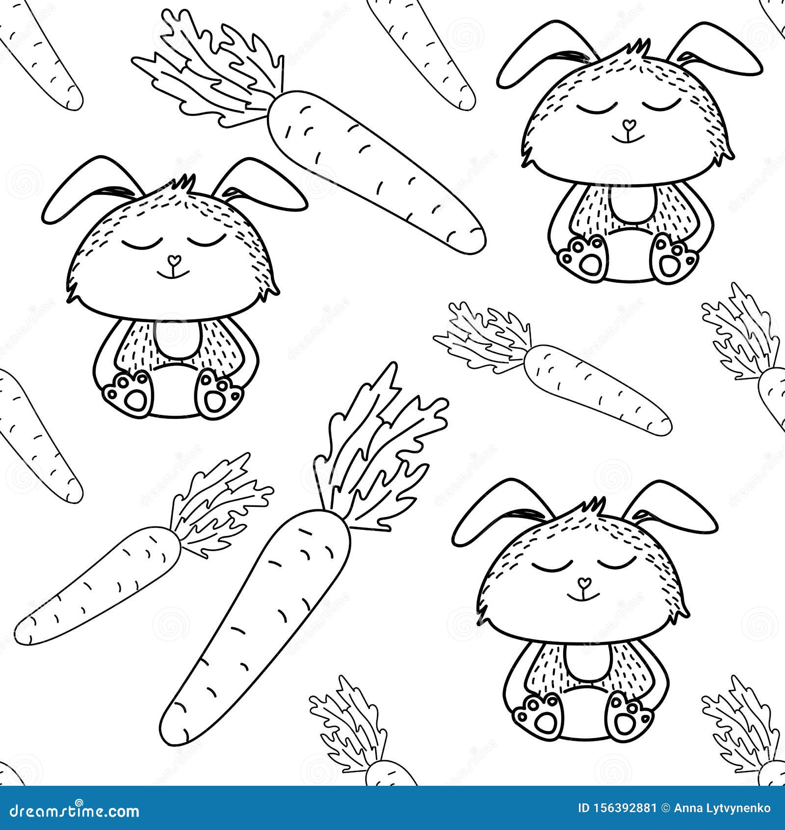 Cute Rabbit Seamless Pattern in Doodle Style Stock Vector ...