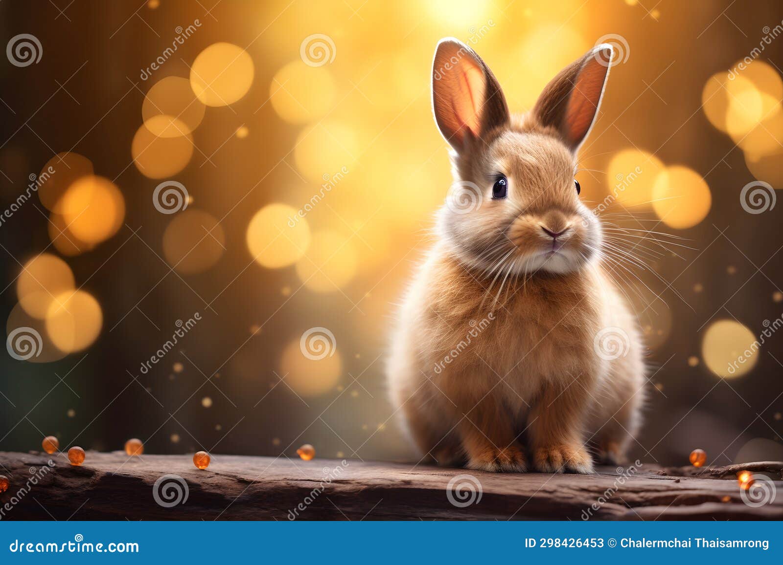 Cute Rabbit Sit on the Wood Light Bokeh Form Nature by Generative AI ...