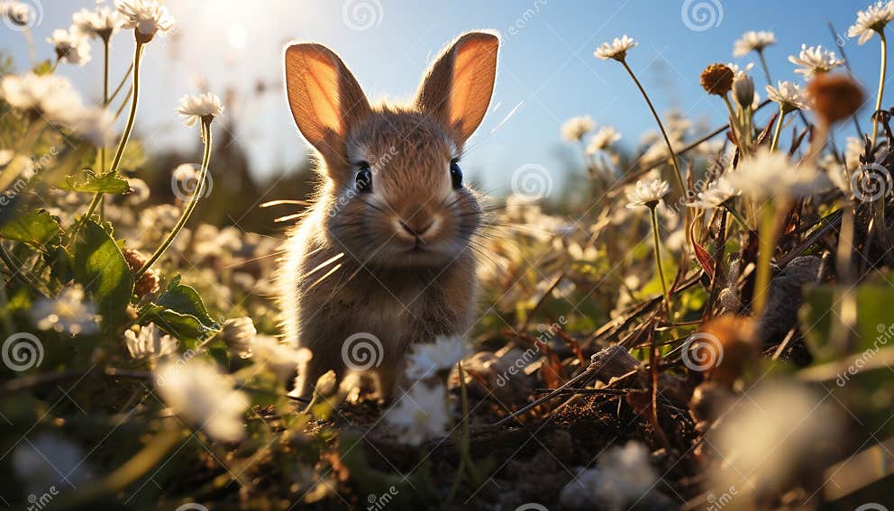 Cute Rabbit Sitting in Grass, Enjoying the Beautiful Spring Meadow ...