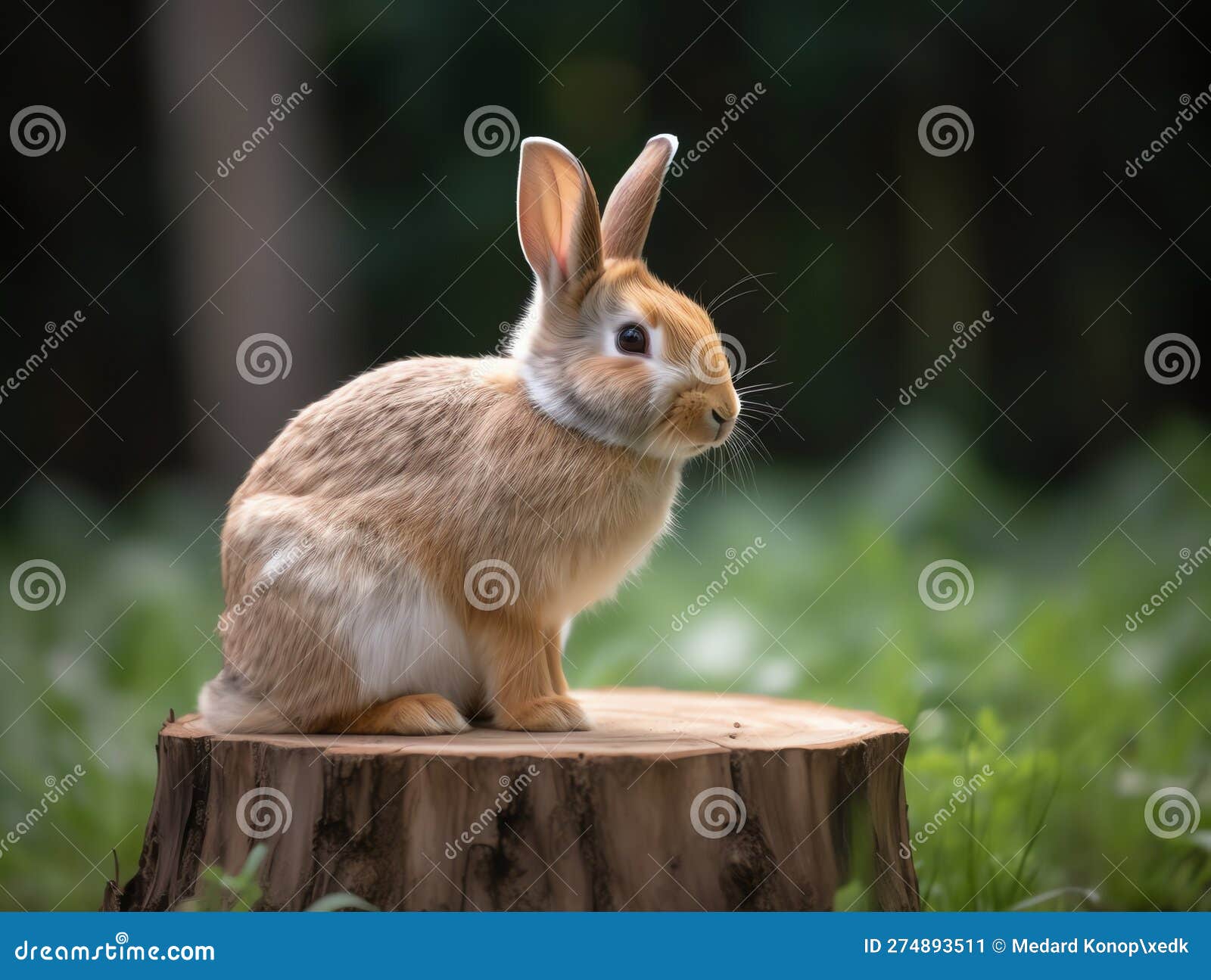 Cute Rabbit Sitting on a Stump in the Forest in Summer. Made with ...