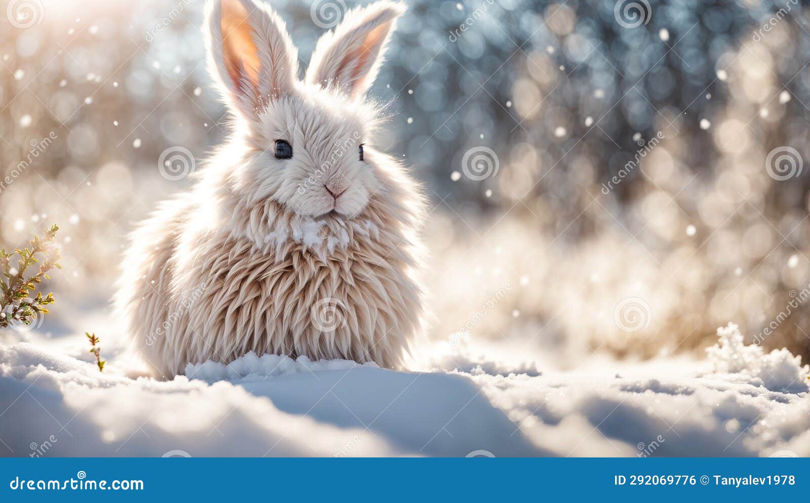 Cute Rabbit on a Snowy Meadow Outdoors Fluffy Stock Illustration ...