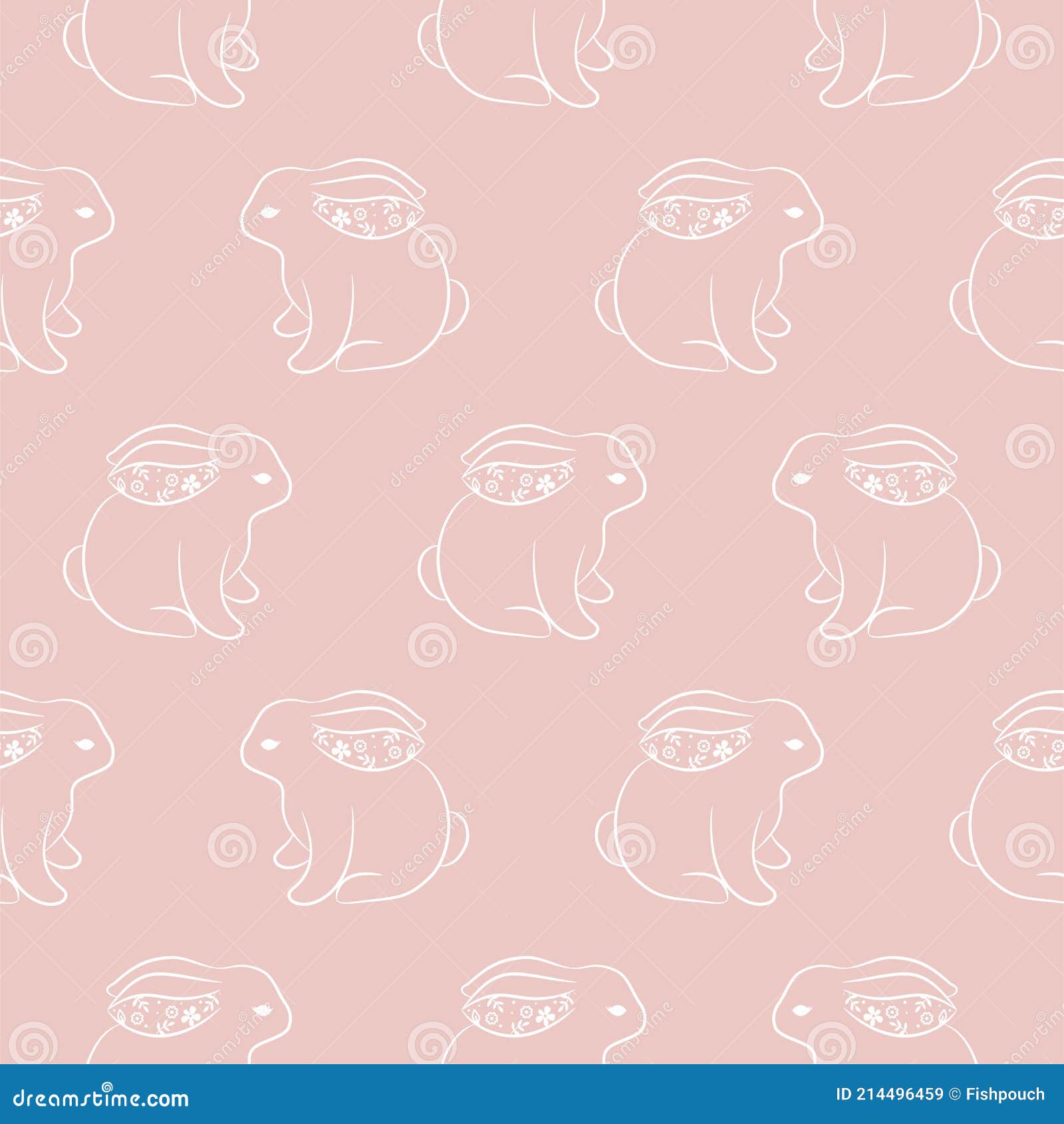 Cute Rabbit Soft Pink Style Seamless Pattern. Bunny with Floral Ears ...