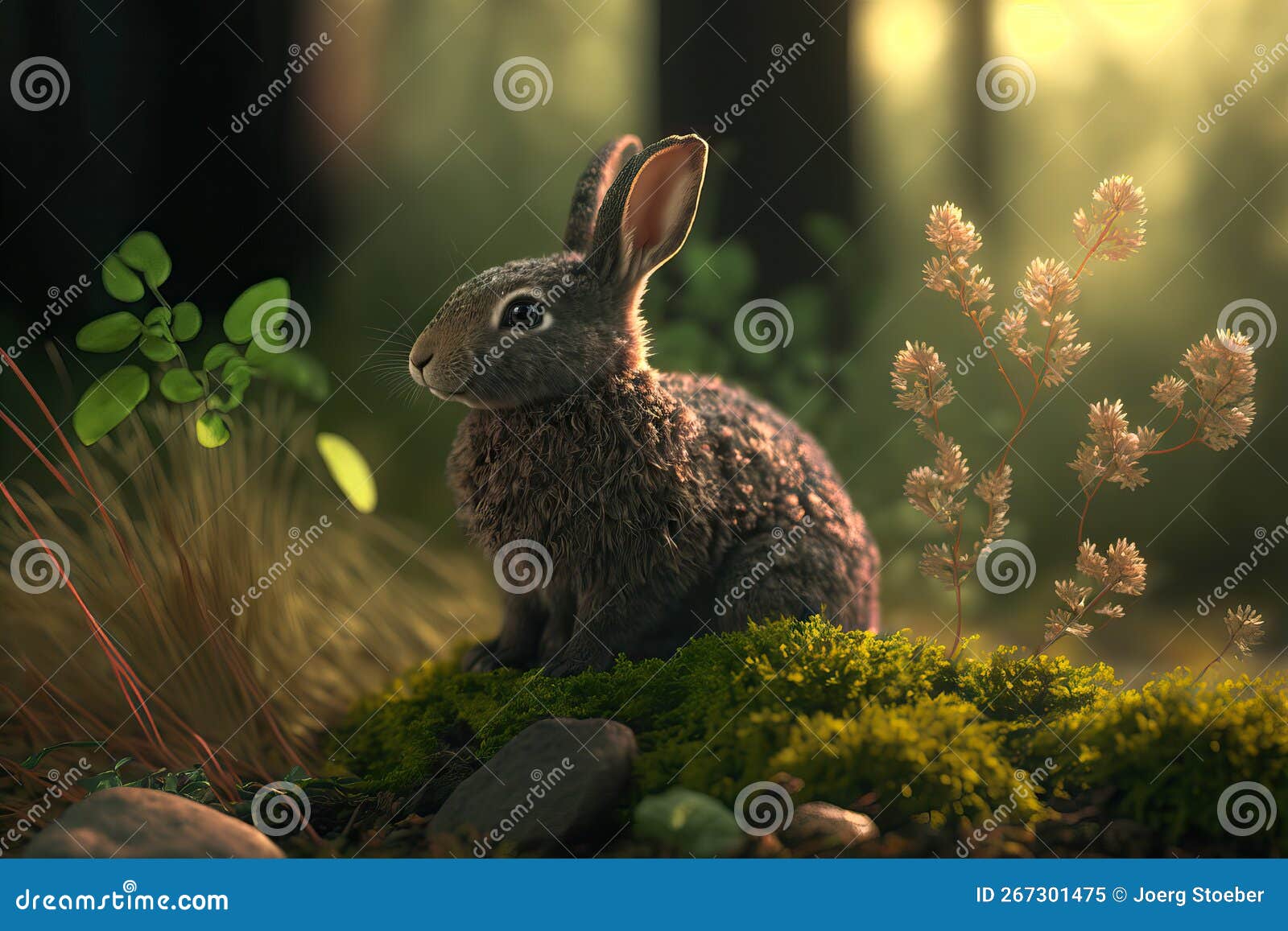 Rabbit in a Spring Forest Scene, Generative Ai Stock Illustration ...
