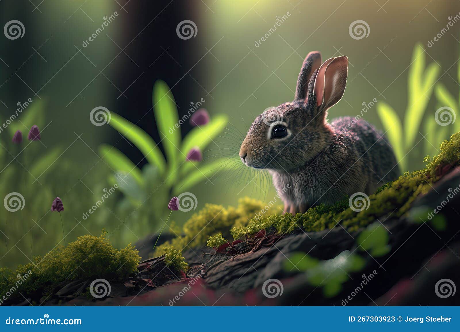 Rabbit in a Spring Forest Scene, Generative Ai Stock Illustration ...