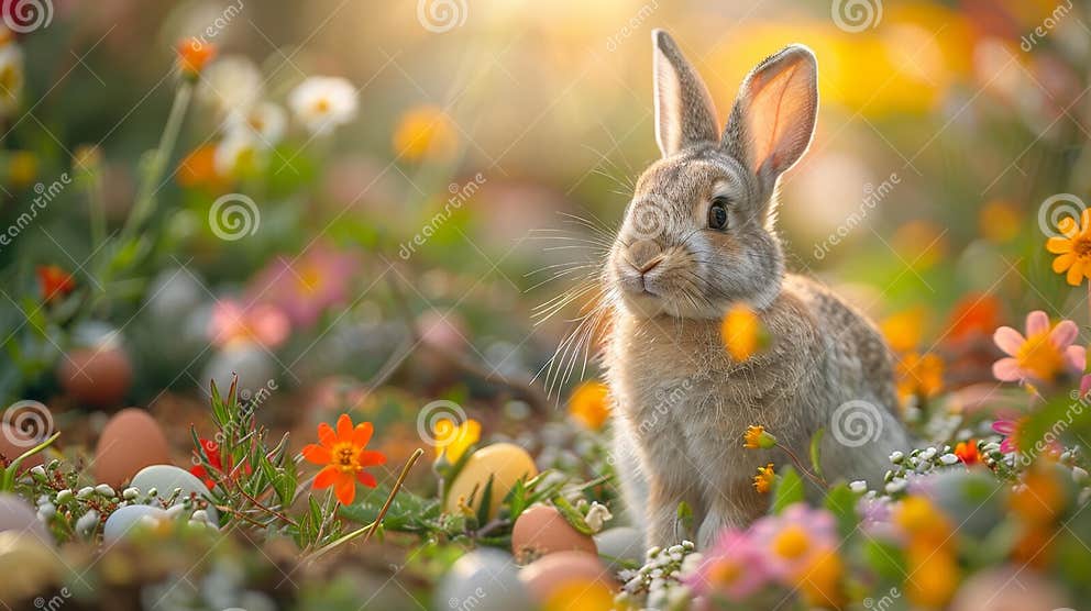 Cute Rabbit in a Spring Garden - Generative Ai Stock Illustration ...