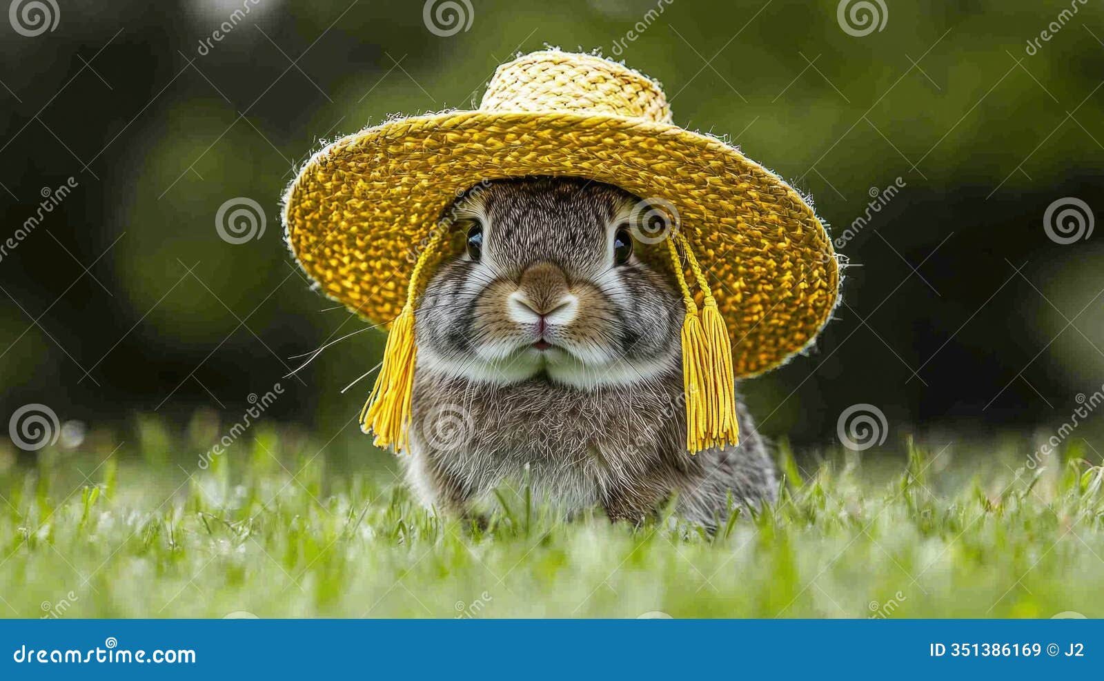 Cute Rabbit with Straw Hat in Green Field Happy Cinco De Mayo Stock ...