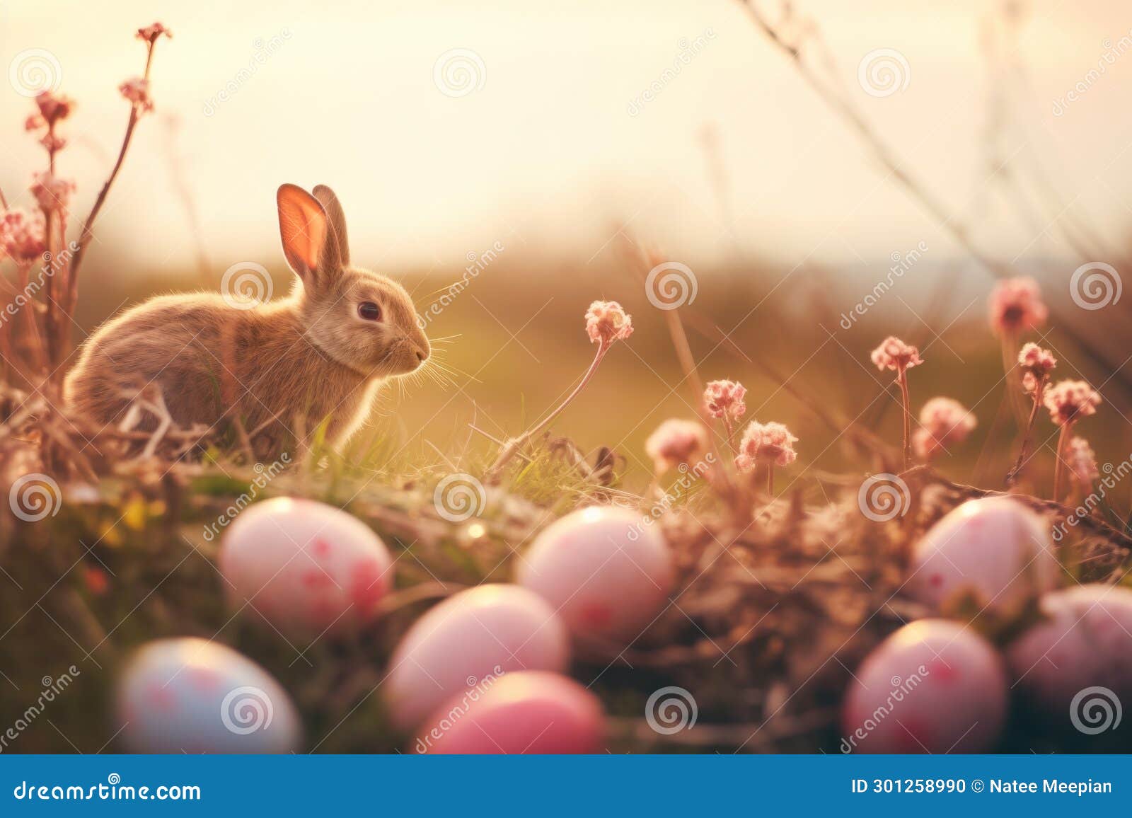 Cute Rabbit Surrounded by Field of Easter Eggs Created with Generative ...