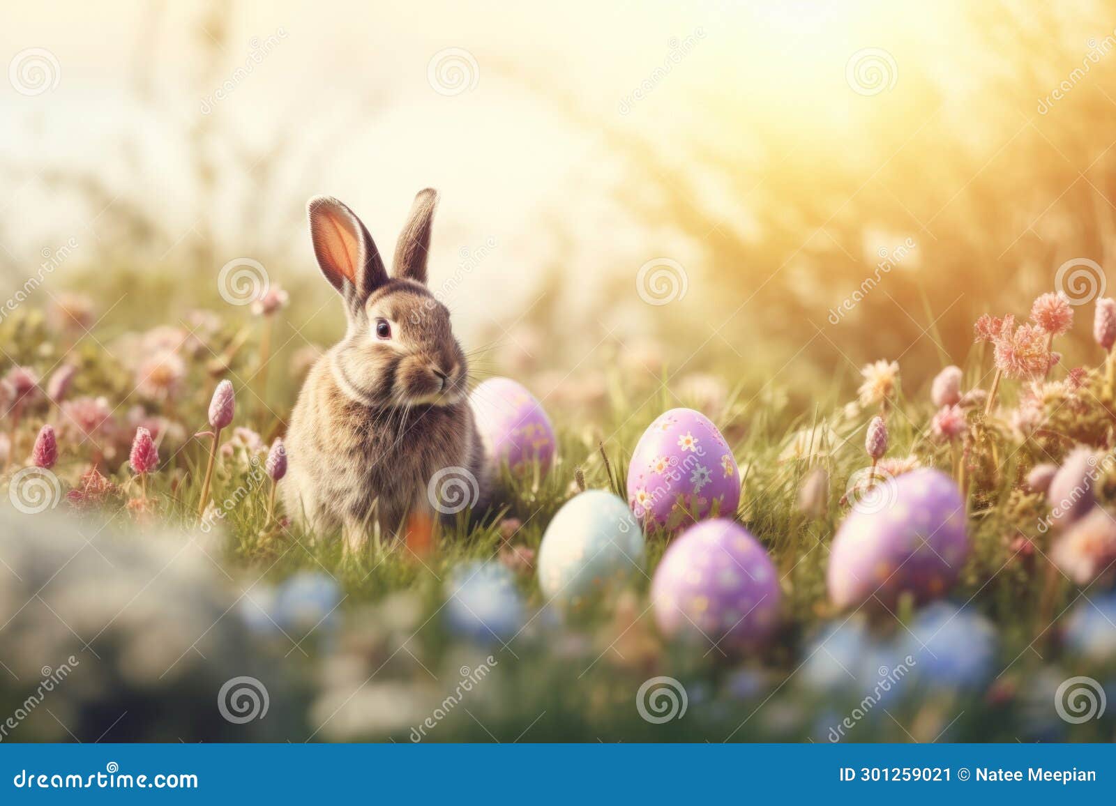 Cute Rabbit Surrounded by Field of Easter Eggs Created with Generative ...
