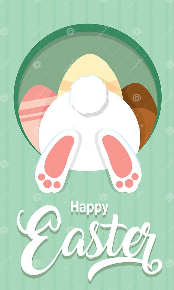 Cute Rabbit Tail and Easter Eggs Happy Easter Vector Stock Vector ...