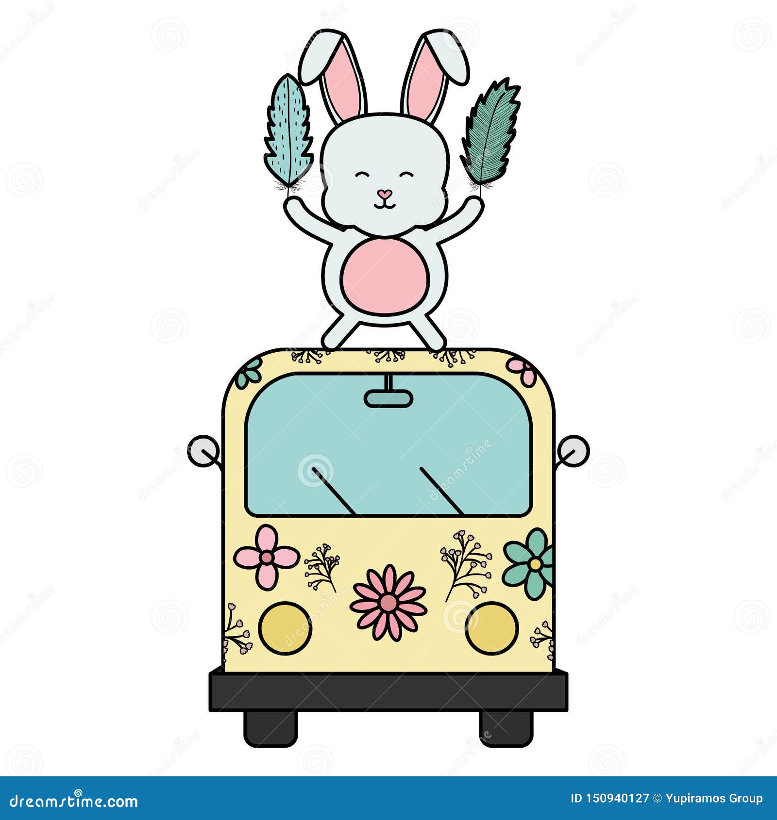 Cute Rabbit in Van Hippie Boho Style Stock Vector - Illustration of ...
