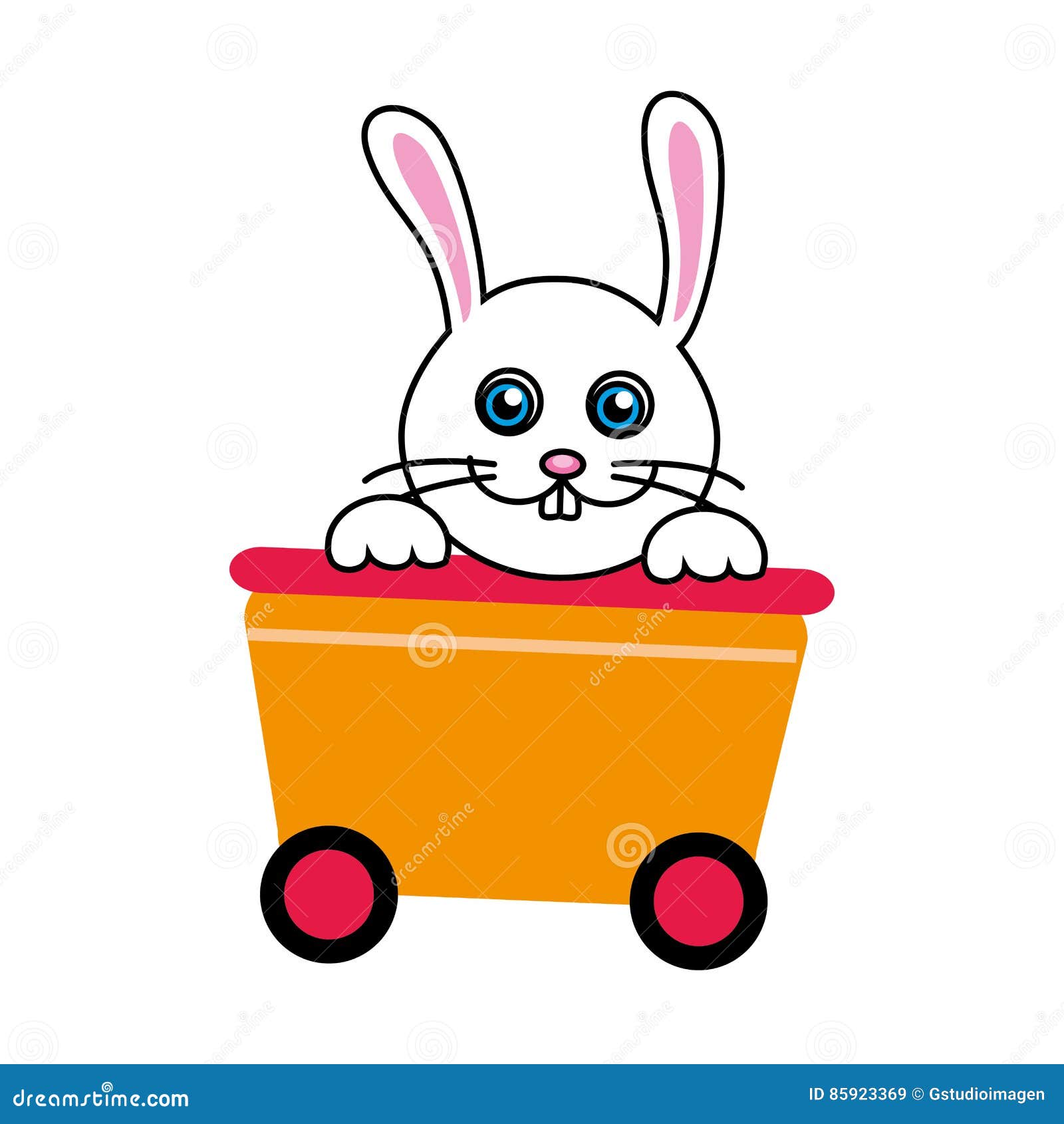 Cute rabbit in wagon train stock vector. Illustration of color - 85923369