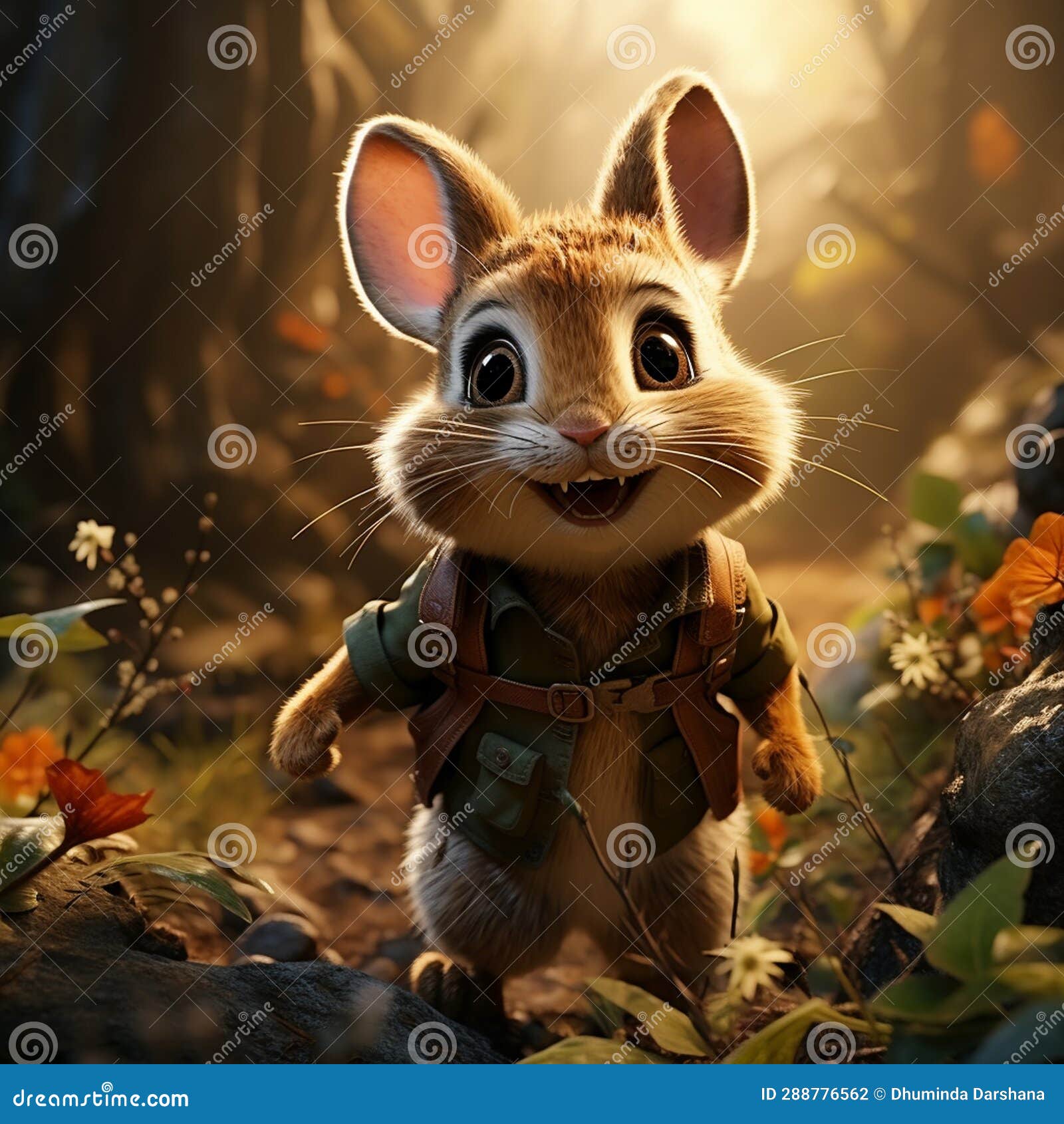 Cute Rabbit Walking Via Forest Stock Illustration - Illustration of ...
