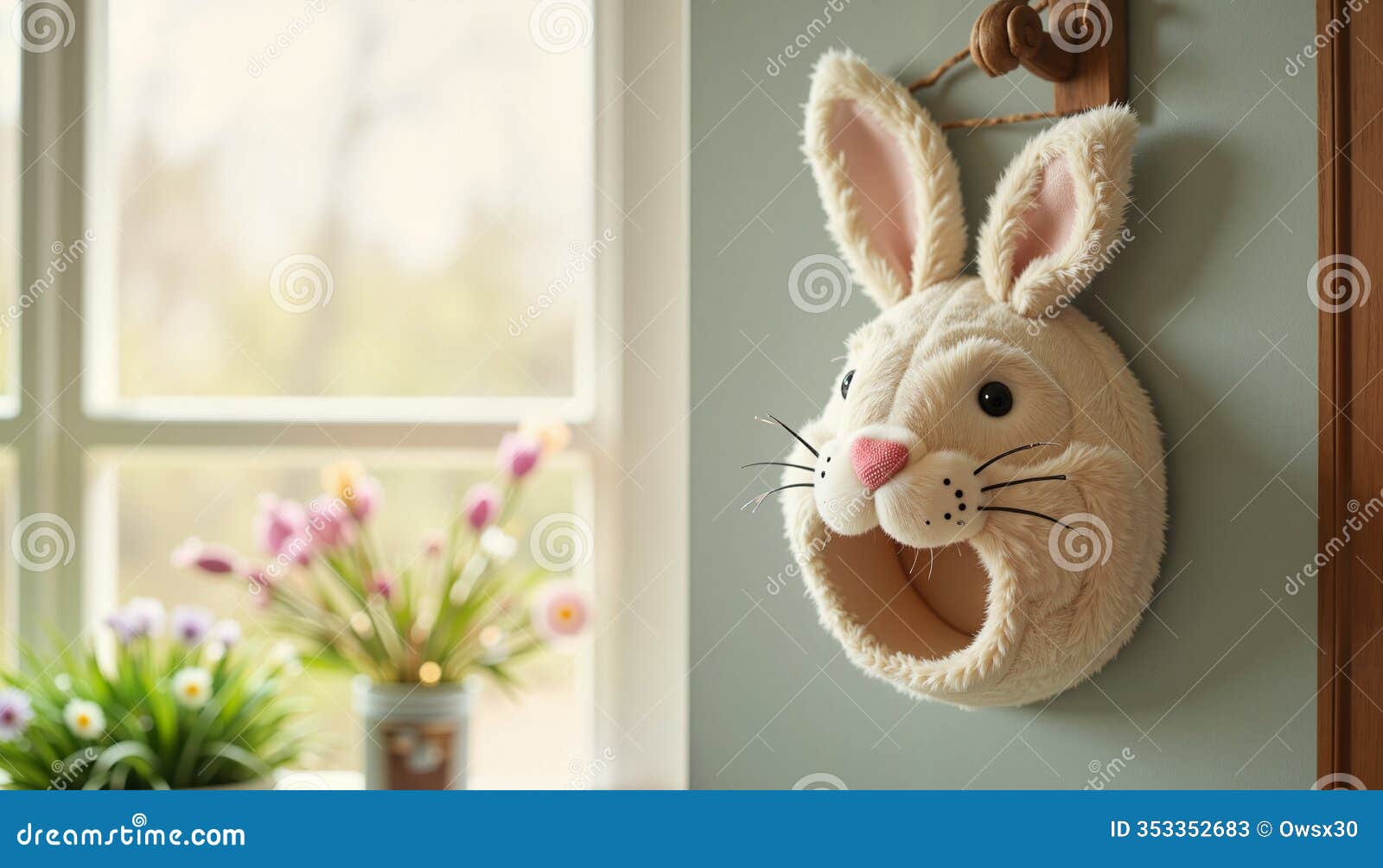 Cute Rabbit Wall Decor with Flowers in a Cozy Room Stock Image - Image ...