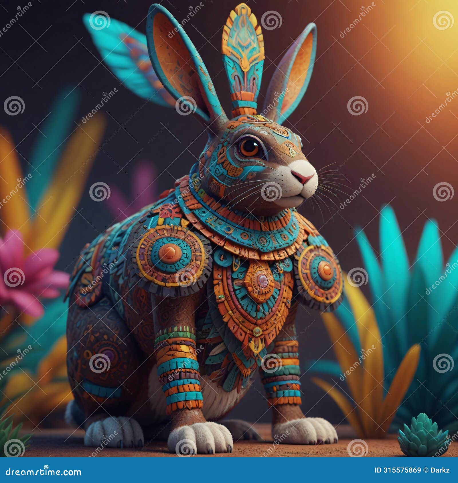 A Cute Rabbit Wearing Aztec Custome Stock Illustration - Illustration ...