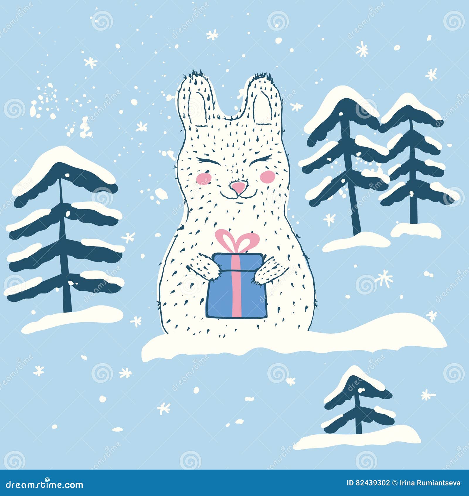Cute Rabbit in the Winter. Children`s Illustration Stock Illustration ...