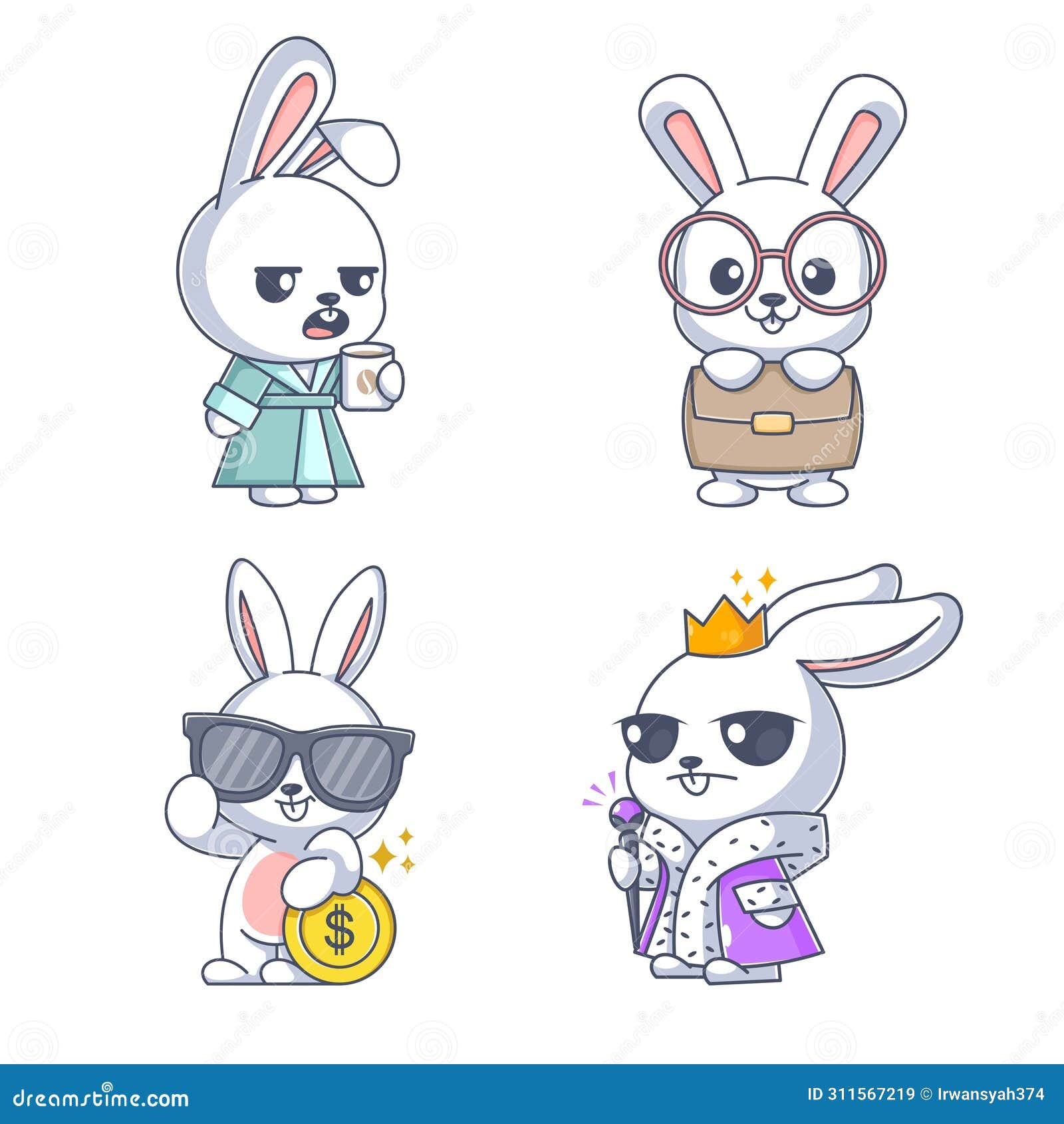 Cute Rabbit Working, Cartoon Style Set Stock Vector - Illustration of ...