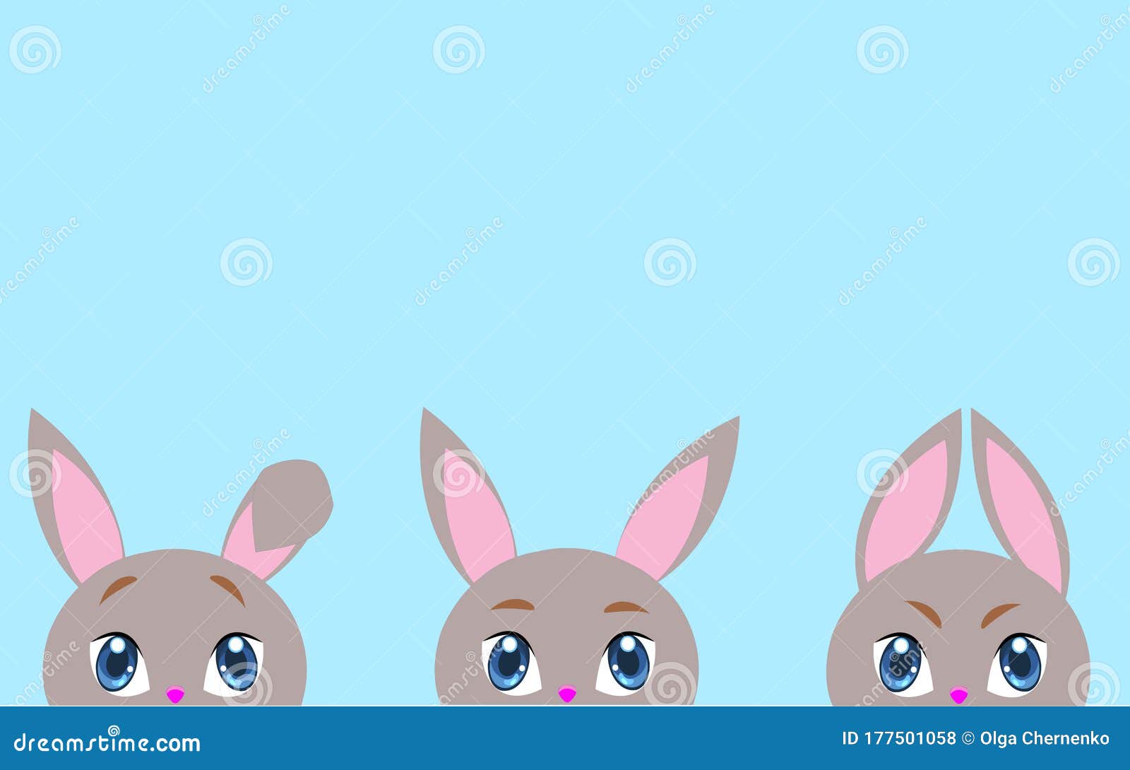 3 Cute Rabbits on a Blue Background Looking Surprised Stock ...