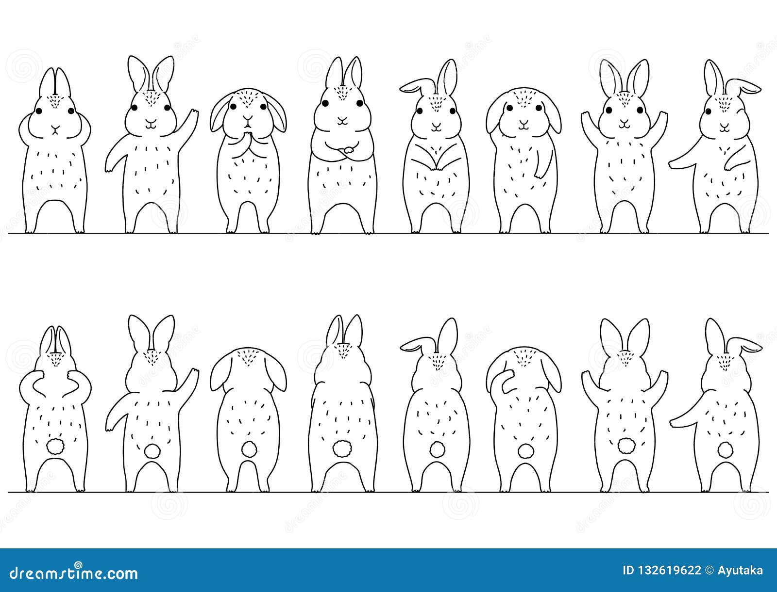 Cute rabbits border set stock vector. Illustration of pattern - 132619622